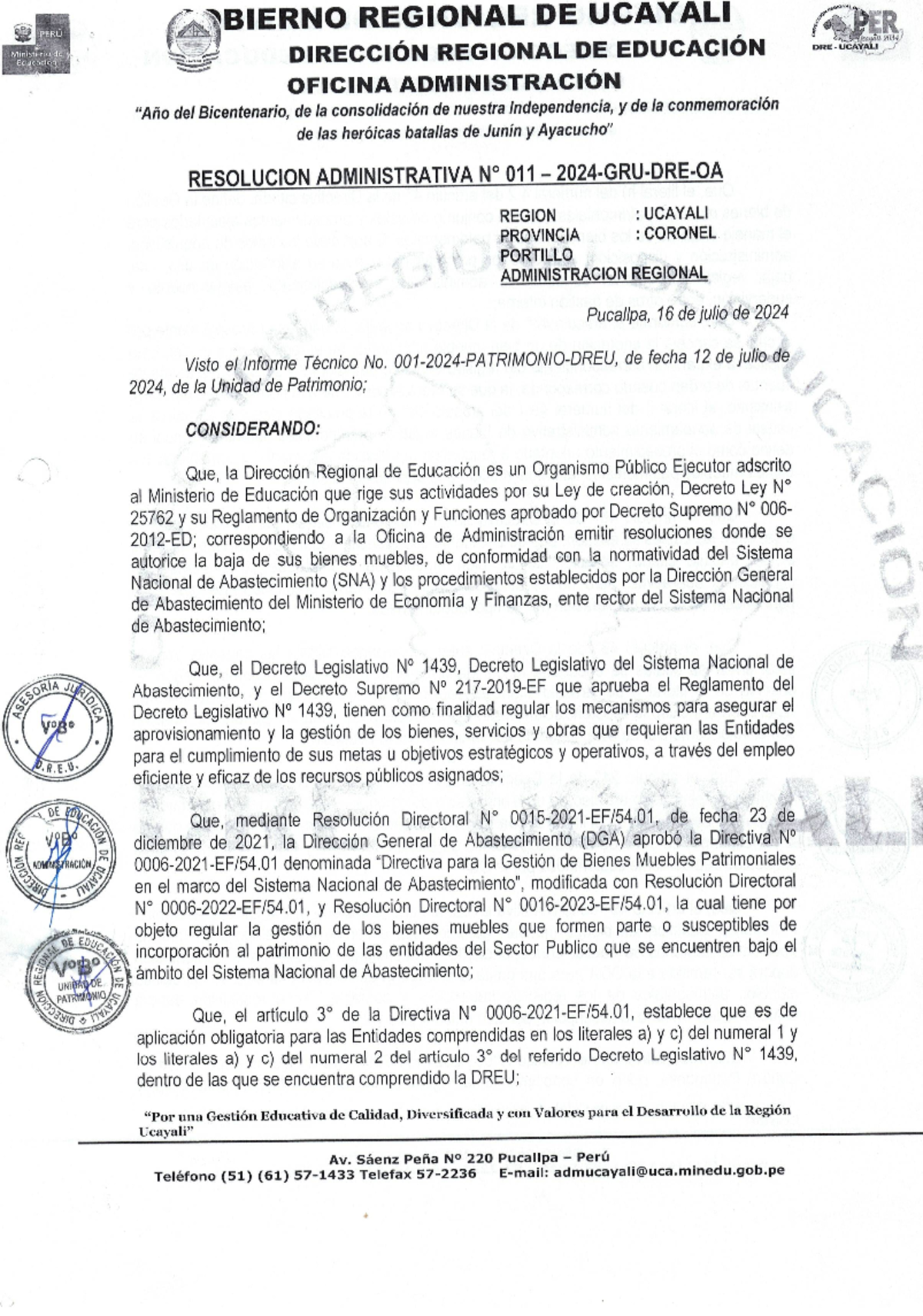 R.S Administrativa N°11-2024-GRU-DRE-OA - BIERNO REGIONAL DE UCAYALI ...