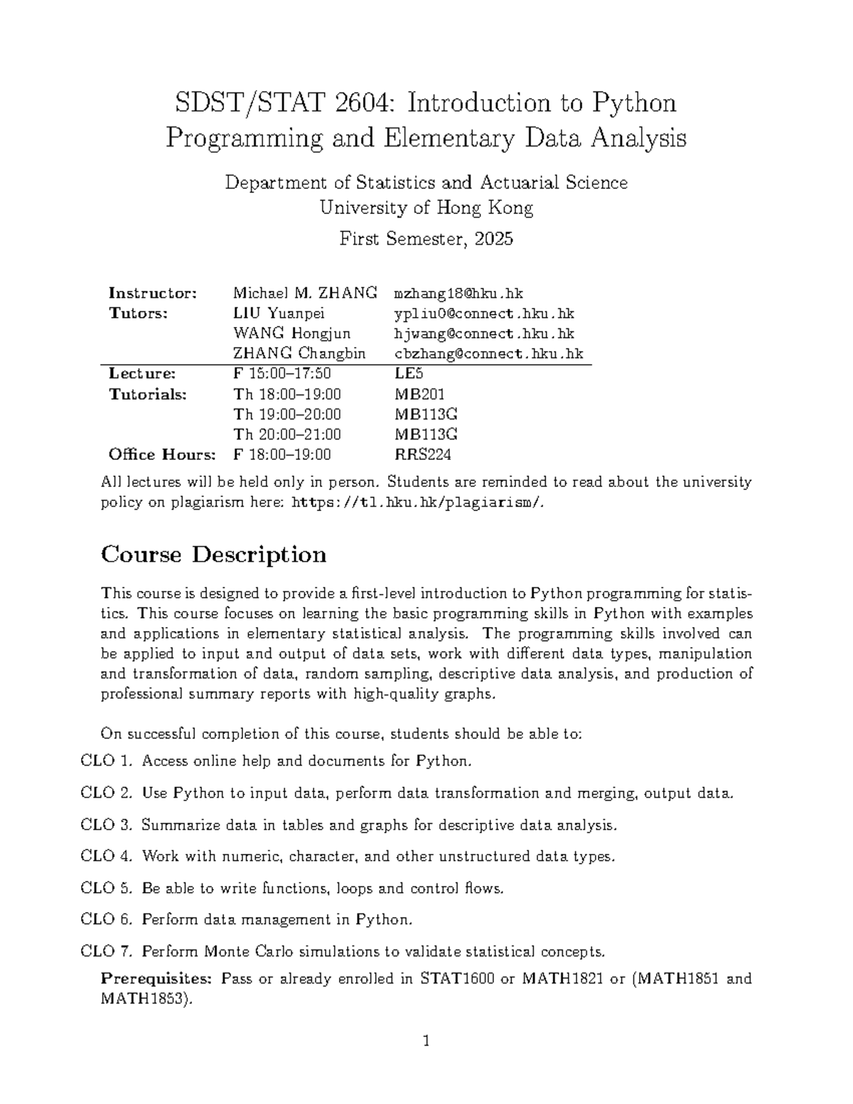 Stat2604: Syllabus for Intro to Python & Data Analysis - Studocu