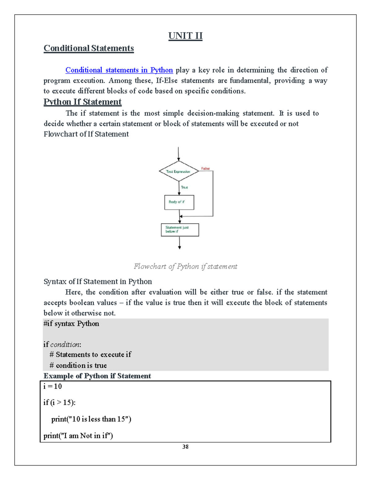 Conditional Statements Loops In Python Unit Ii Notes Studocu