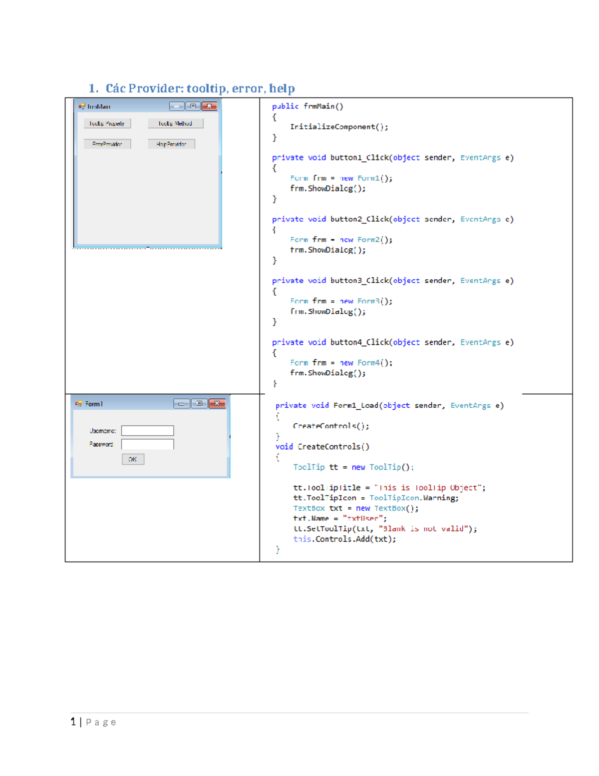 05 1 - 1. Các Provider: tooltip, error, help 3. ListView 4. RichTextBox ...