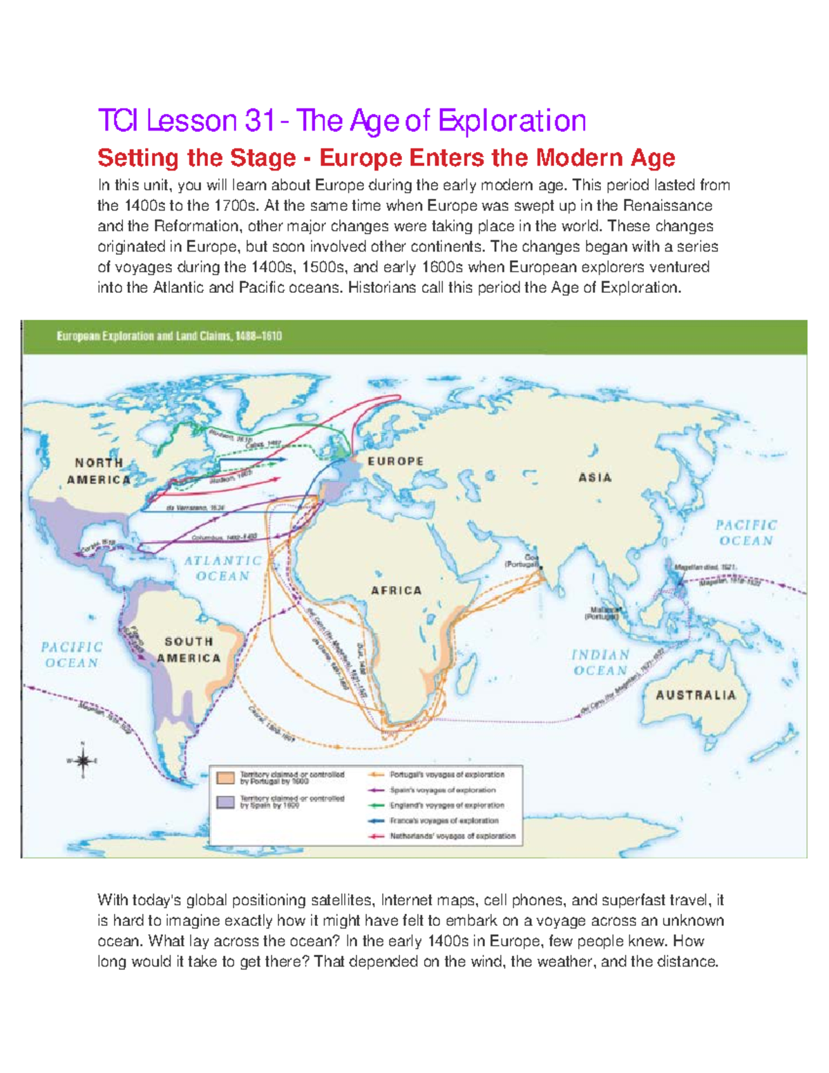 TCI Lesson 31: Understanding the Age of Exploration (1400-1700) - Studocu