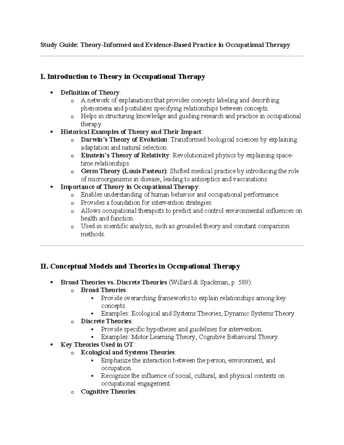 Study Guide: Theory-Informed & Evidence-Based OT Practices ...