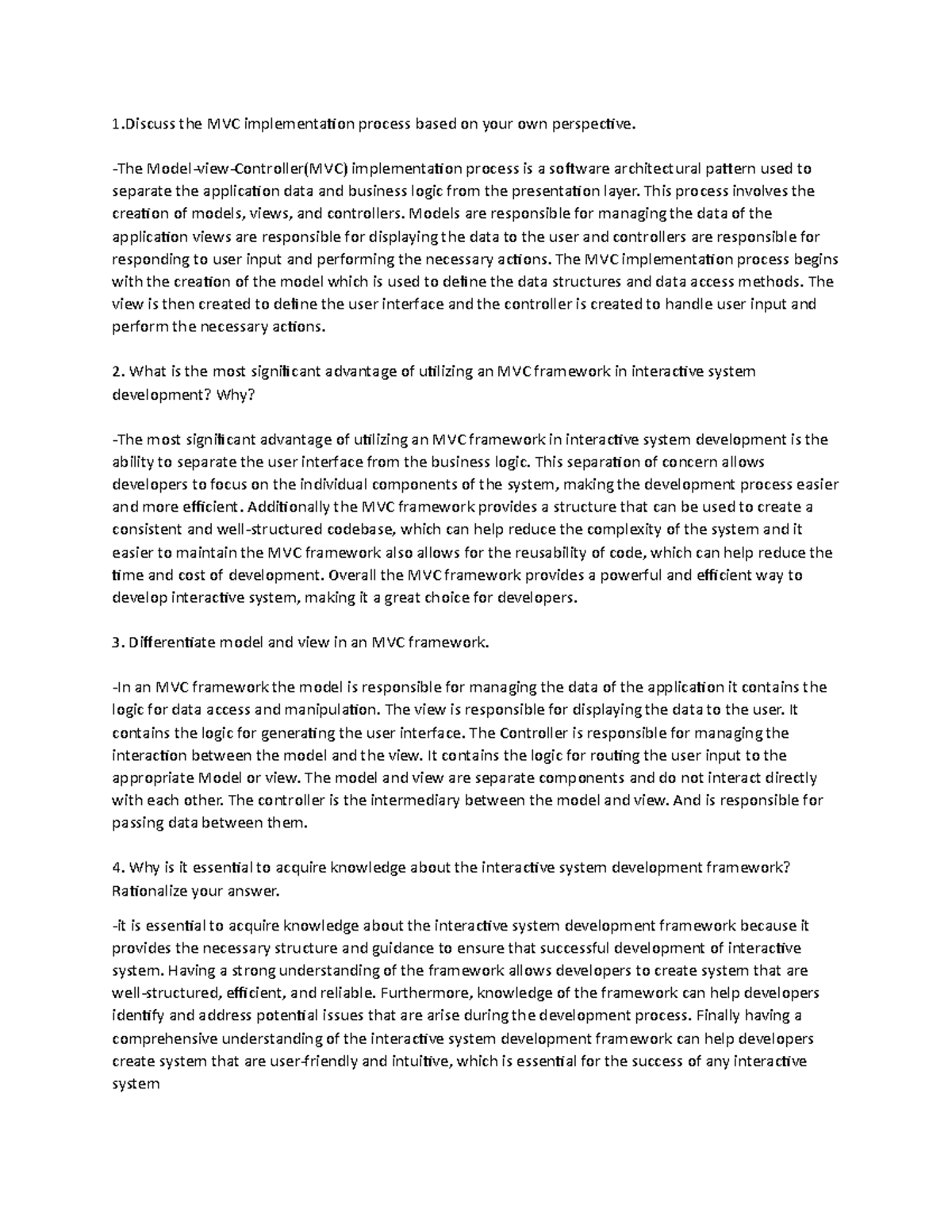 laboratory exercise - 1 the MVC implementation process based on your own perspective. -The - Studocu