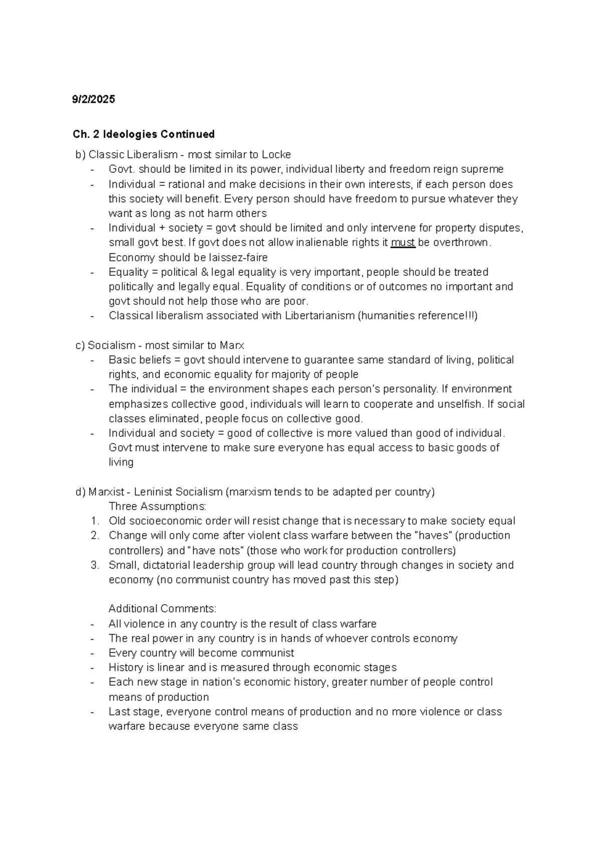 POLS4 Chapter Notes: Political Ideologies and Their Impacts - Studocu