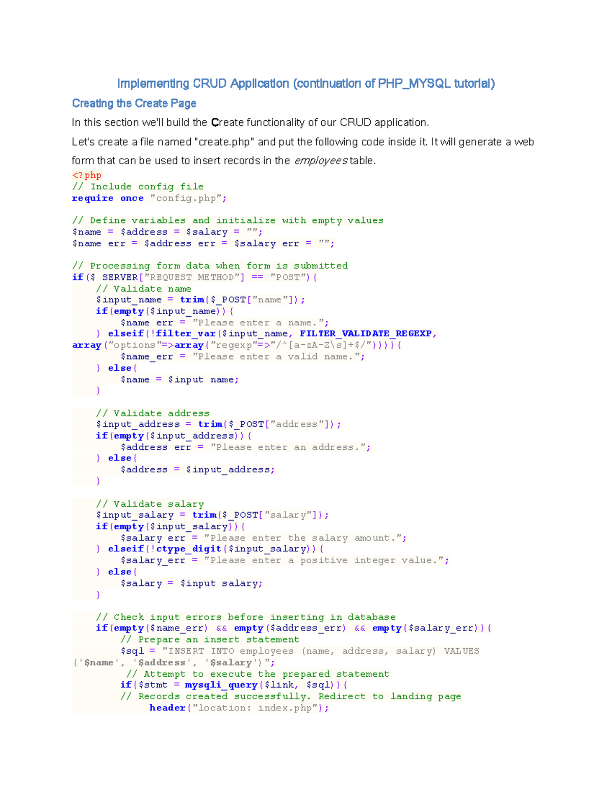 Implementing CRUD Application - Let's create a file named "create" and ...