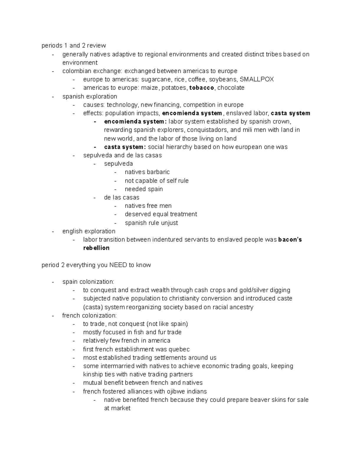 APUSH Notes: Periods 1 & 2 Review (Key Concepts & Summary) - Studocu