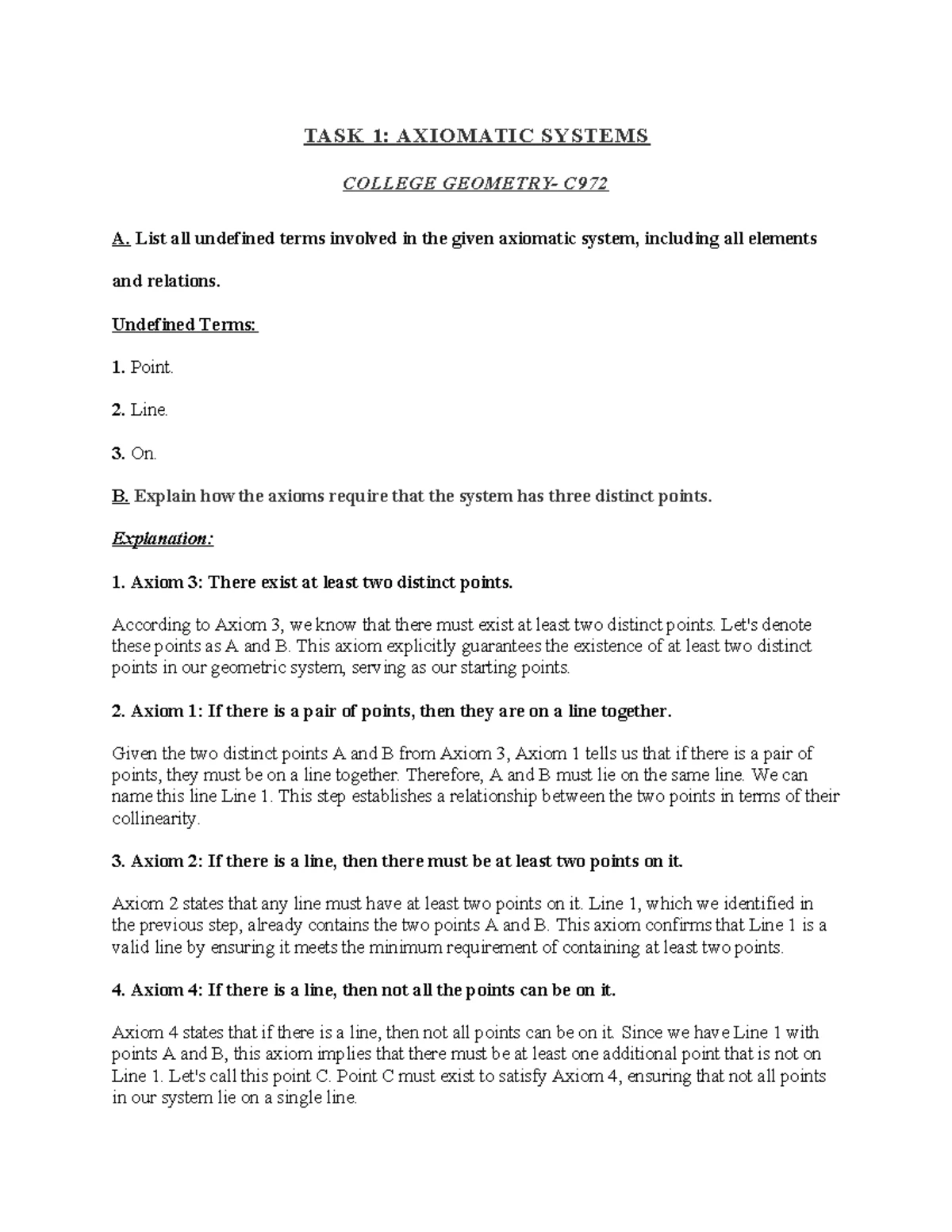 335721 College Geometry Task 1: Axiomatic System Analysis - Studocu