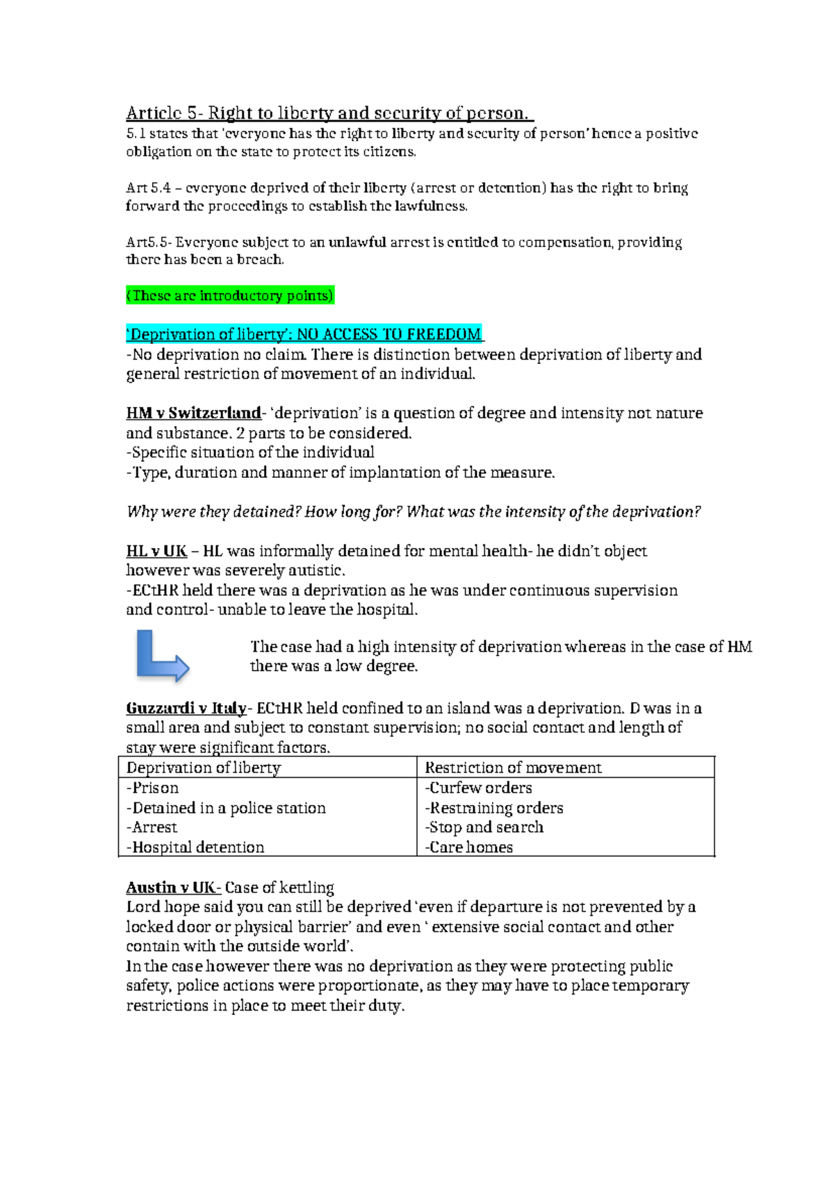 Article 5 Human Rights: Right to Liberty and Security Explained - Studocu