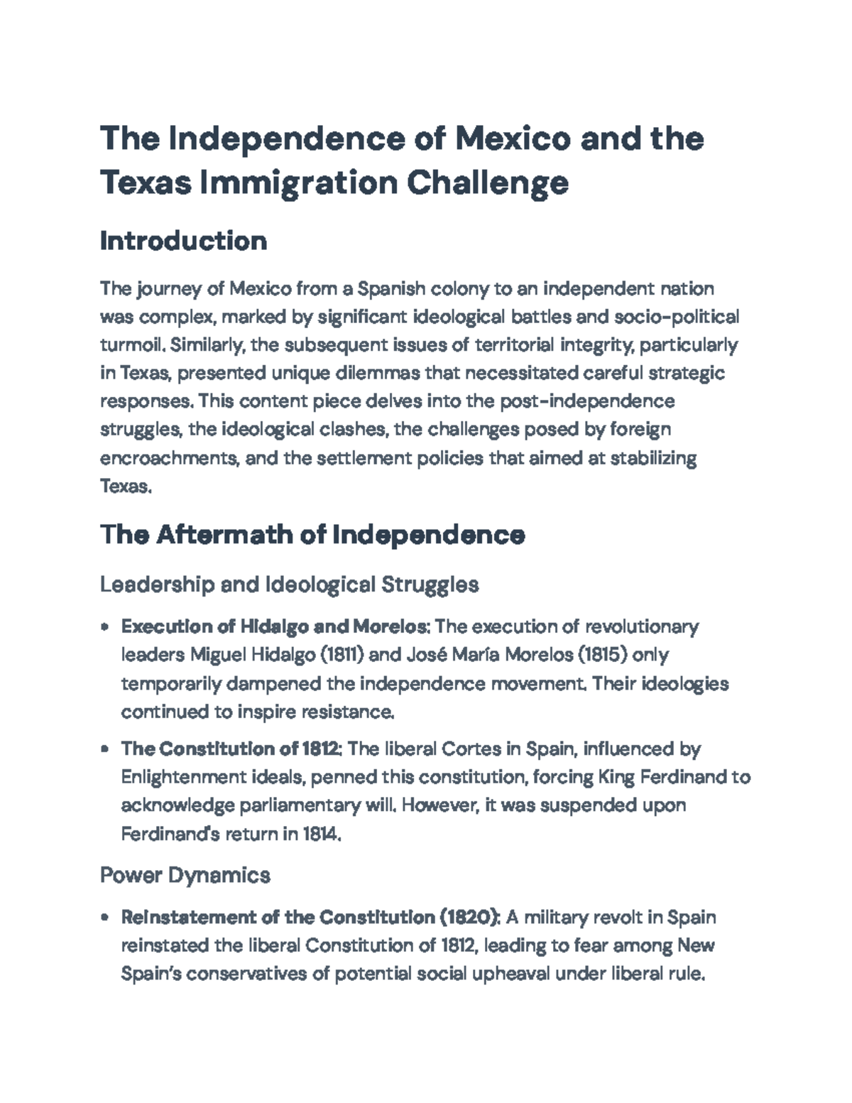 The Independence of Mexico: Challenges and Texas Immigration Issues ...