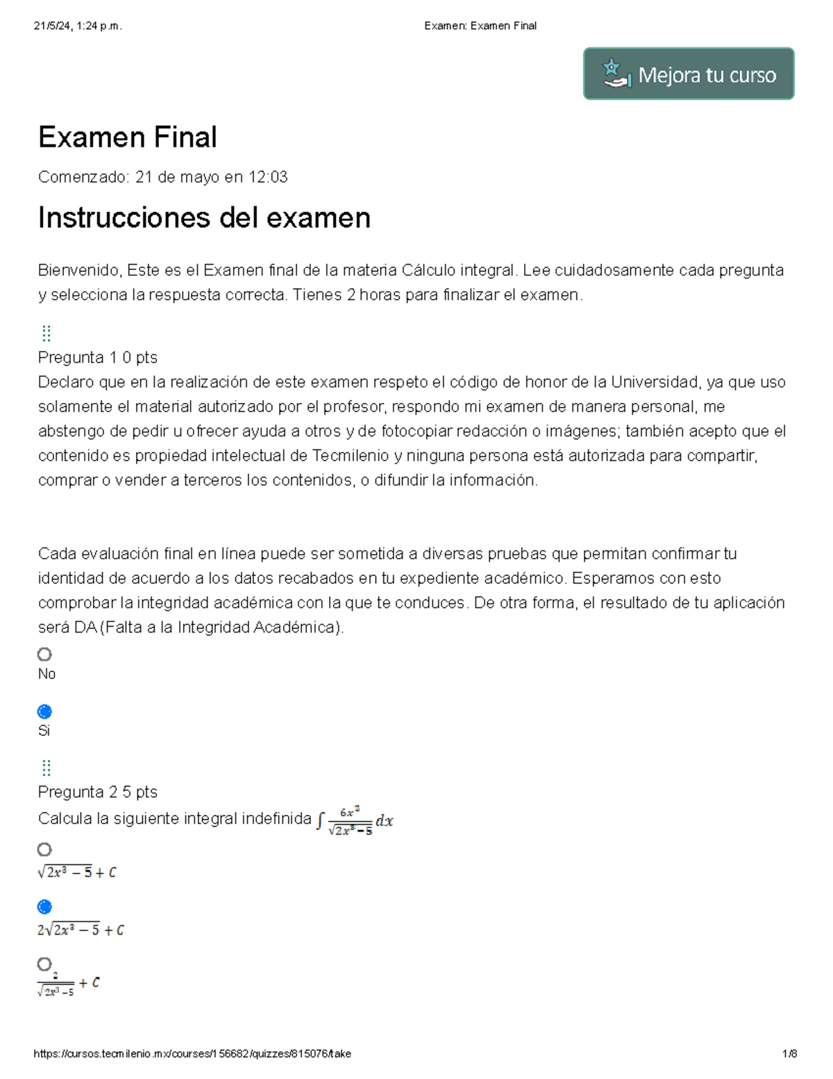 Examen Final Calculo integral - Examen Final Comenzado: 8 de dic en 14 ...