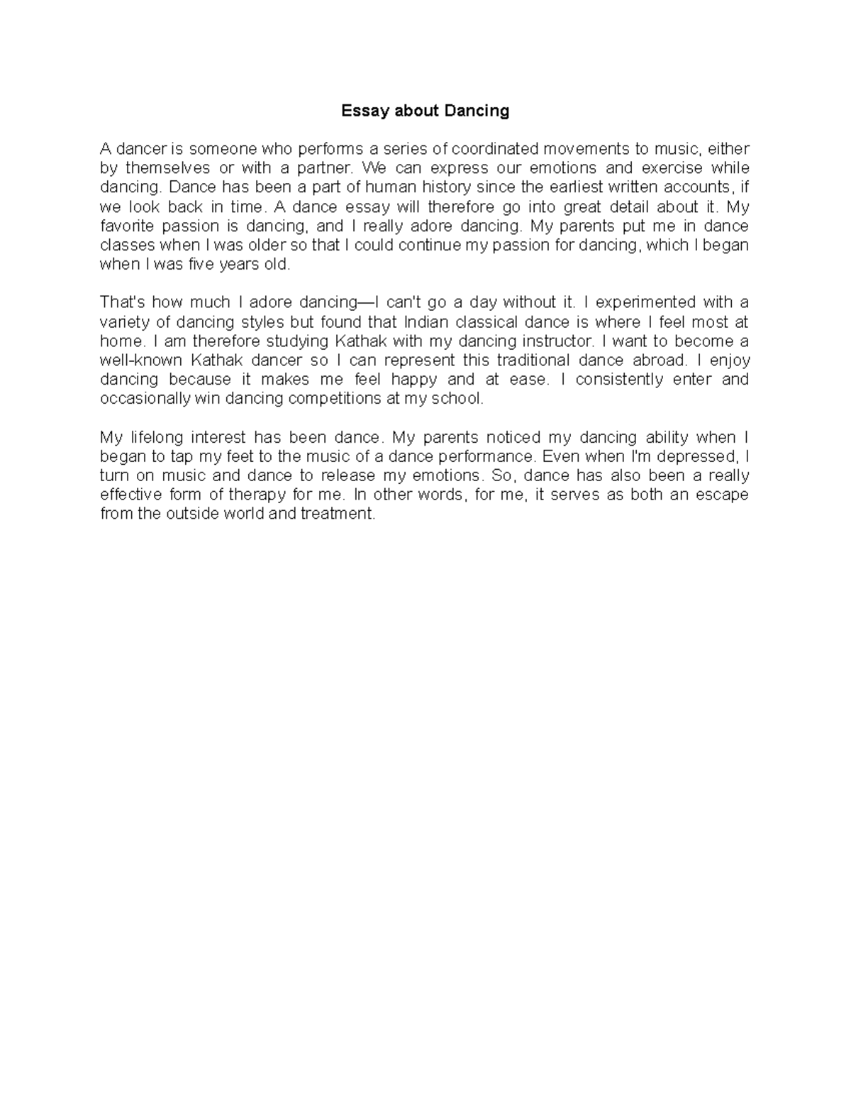 Dance Essay: My Passion and Journey with Kathak Dancing - Studocu