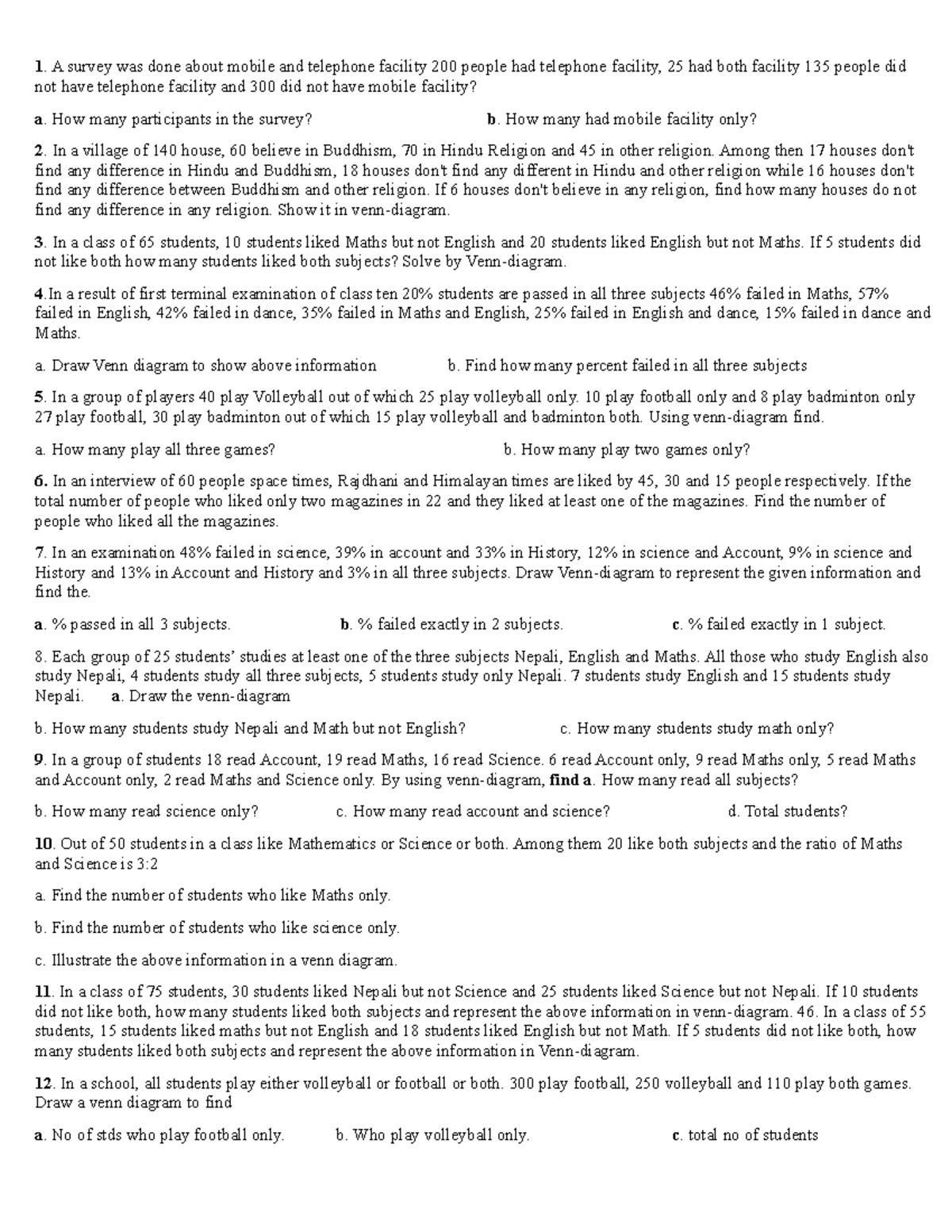 Maths 101 - Venn Diagrams & Survey Analysis Practice Questions - Studocu
