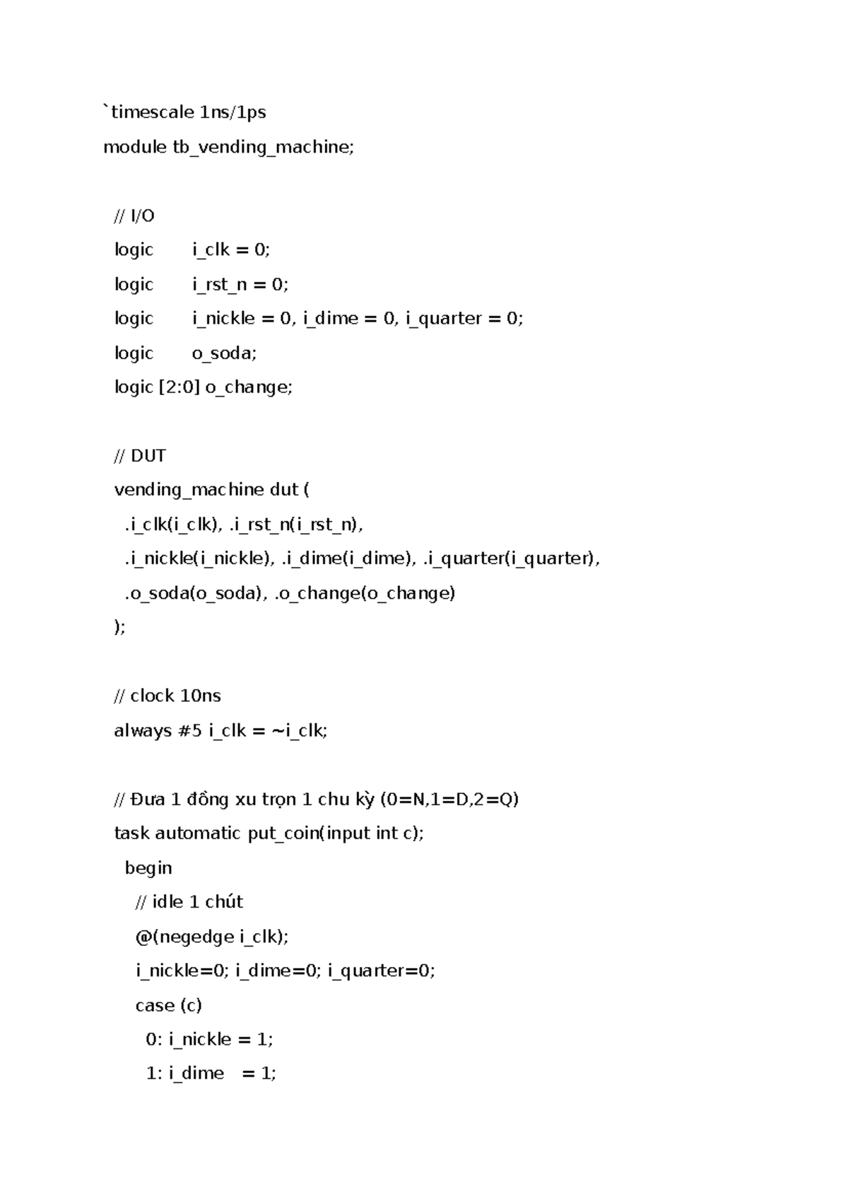 Testbench for Vending Machine Logic (Module: Ưdwxxex3d) - Studocu