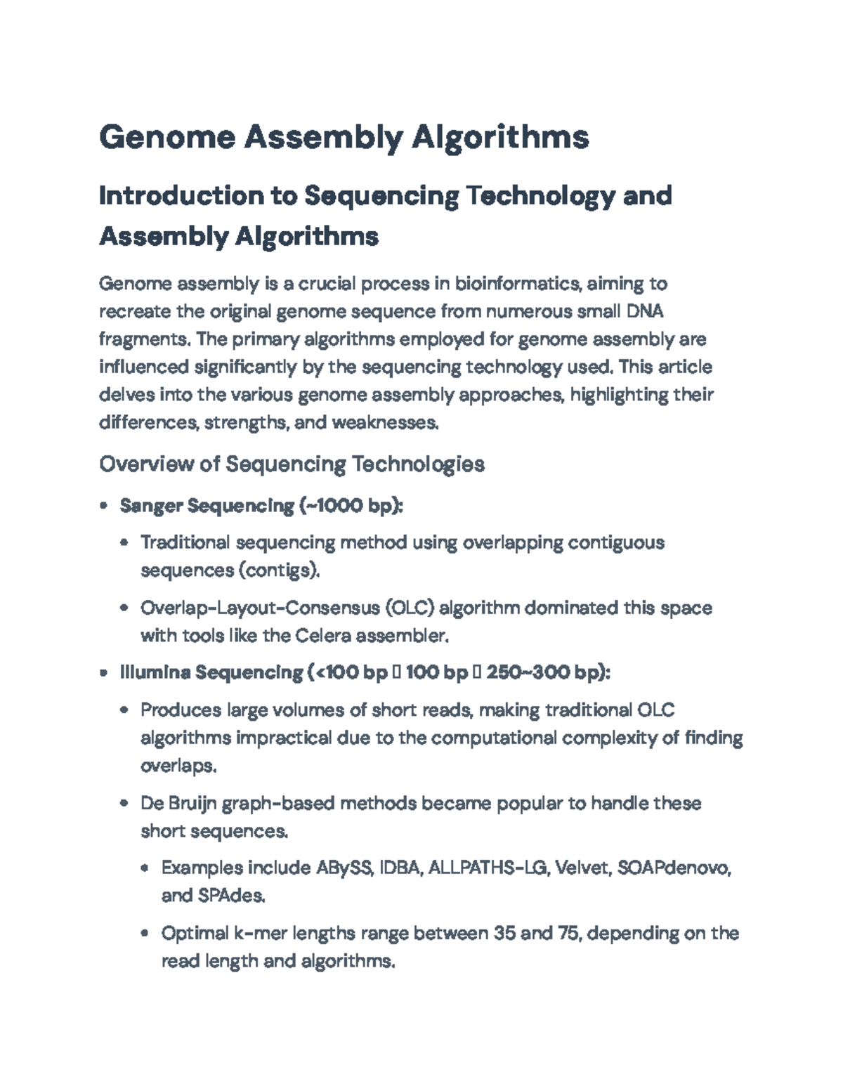 Genome Assembly Algorithms: An Overview of OLC and De Bruijn Methods ...