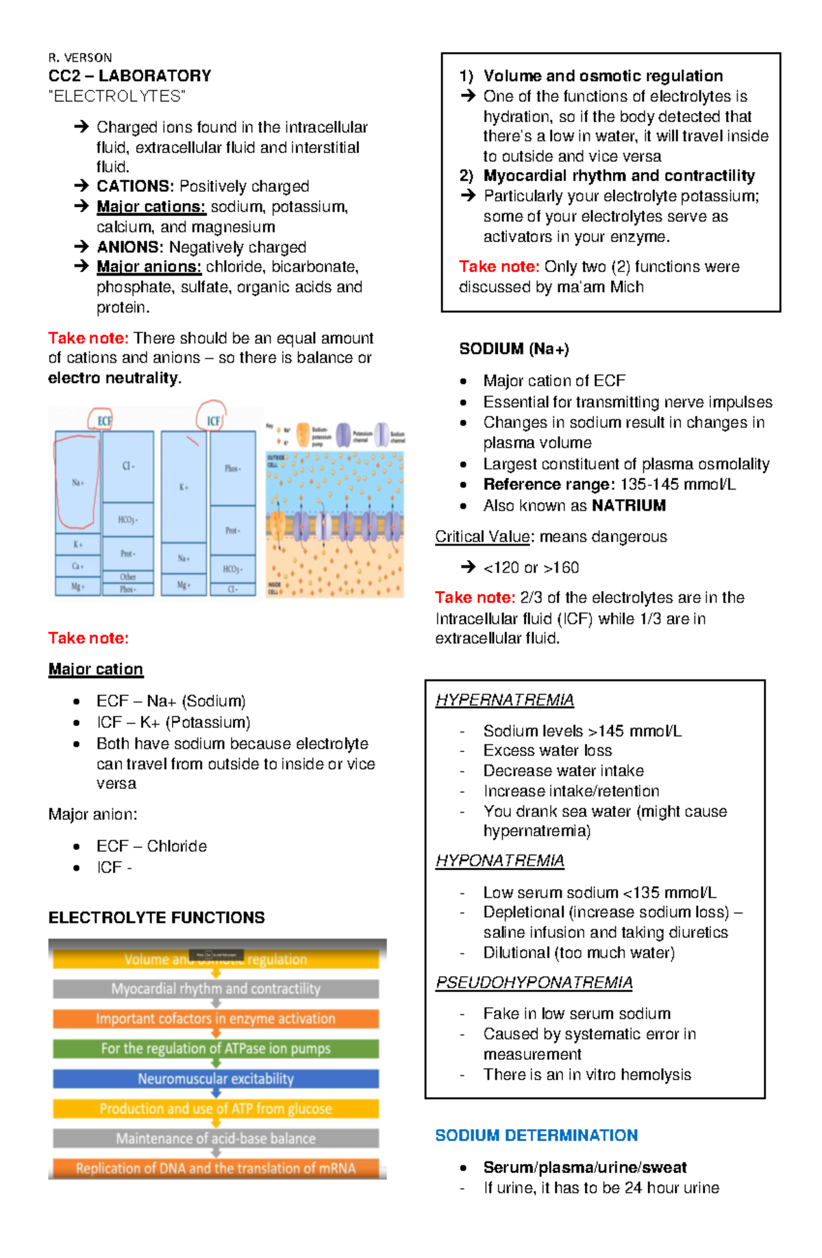 Electrolyte-CC-LAB - Notes about Clinical Chemistry 2 - Electrolytes ...