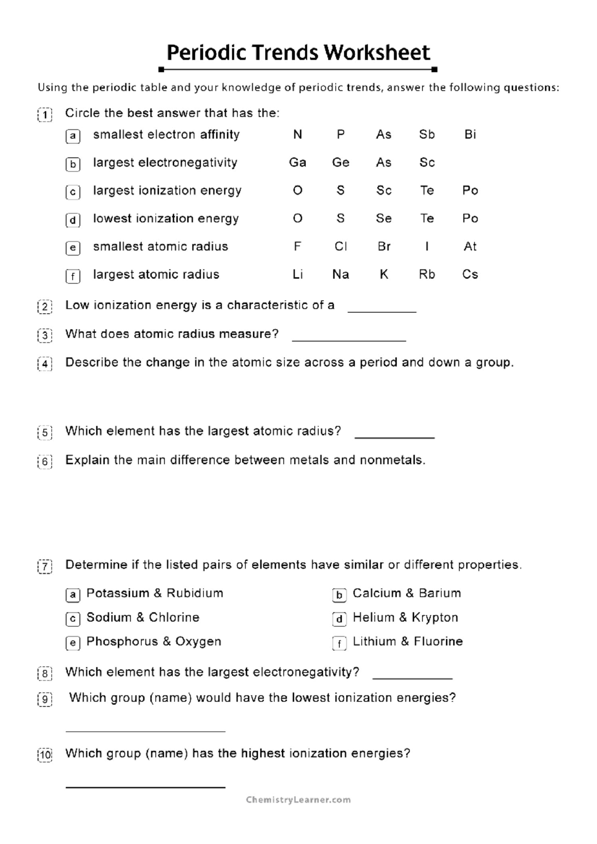 Chemistry 101: Periodic Trends Worksheet and Analysis - Studocu