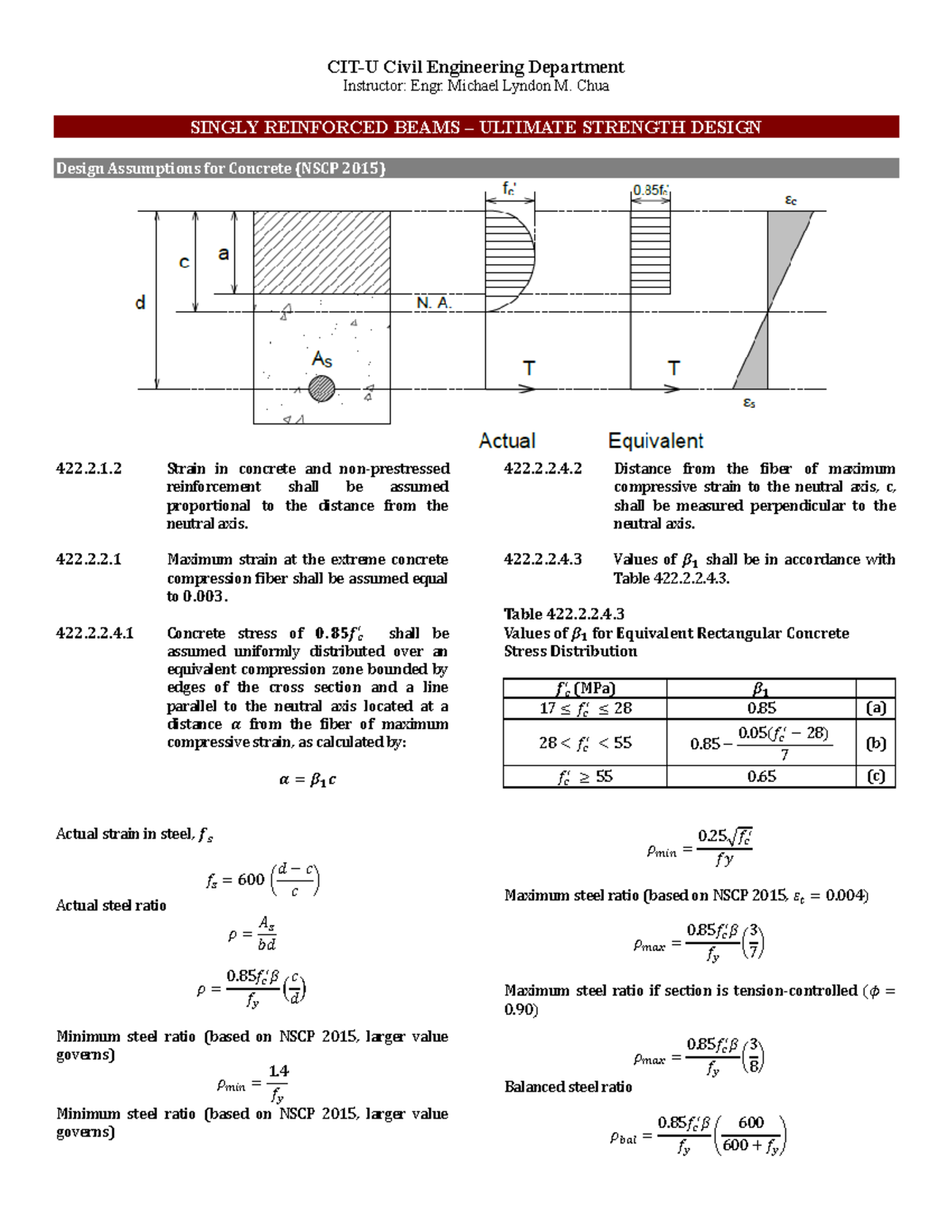 RCD 3 - USD Beams - Practice Problems on Singly Reinforced Beams - Studocu