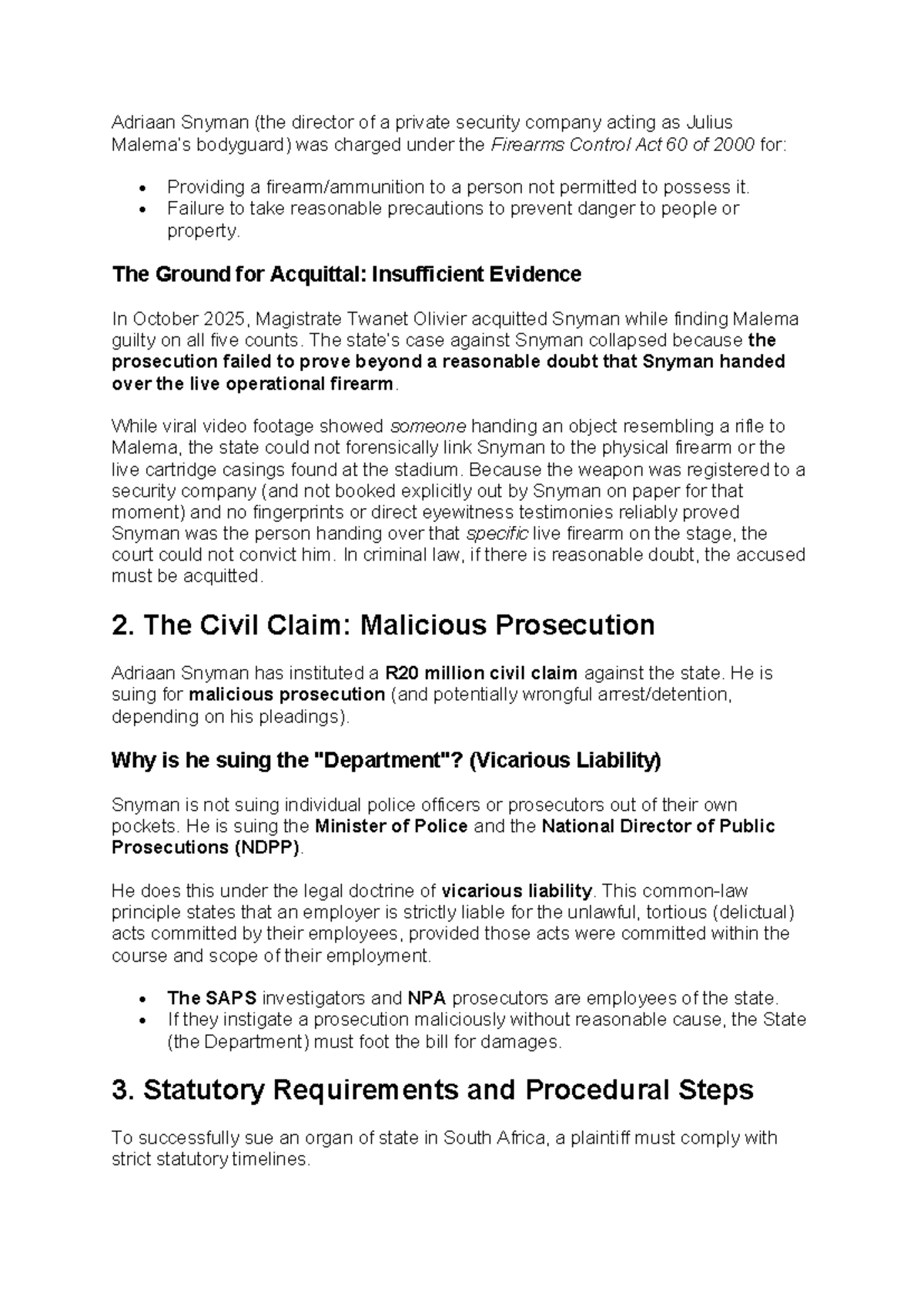 CIC Case Study: Acquittal of Adriaan Snyman & Civil Claim Insights ...