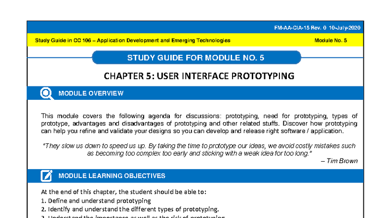 CC 106 Study Guide: Module 5 - User Interface Prototyping - Studocu