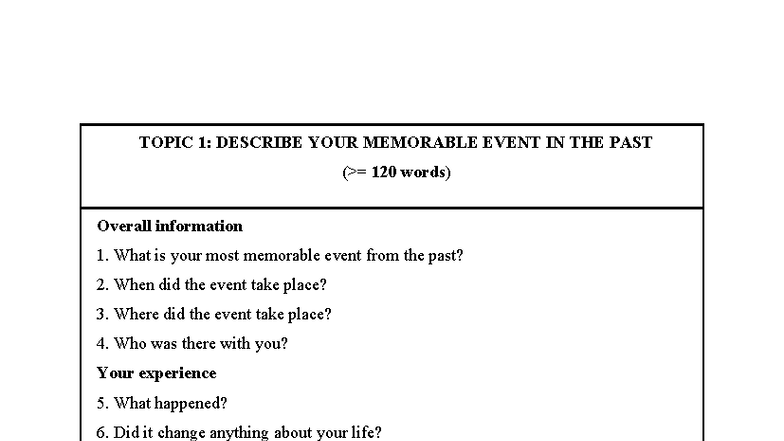 TIẾNG ANH 3 - Memorable Event Writing Assignment Guide - Studocu