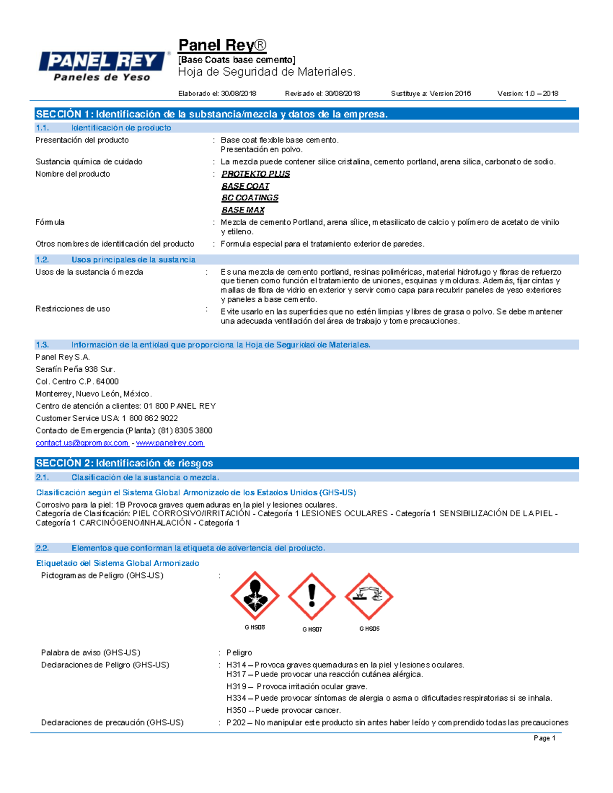 HOJA DE Seguridad BASE COAT - [Base Coats base cemento] Hoja de ...