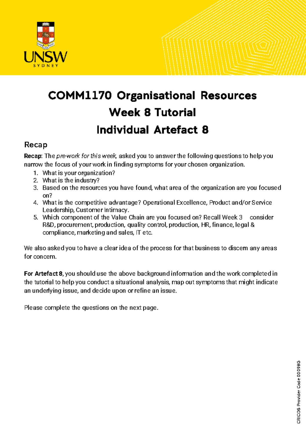 COMM1170 Week 8 Tutorial: Individual Artefact 8 Recap & Analysis - Studocu