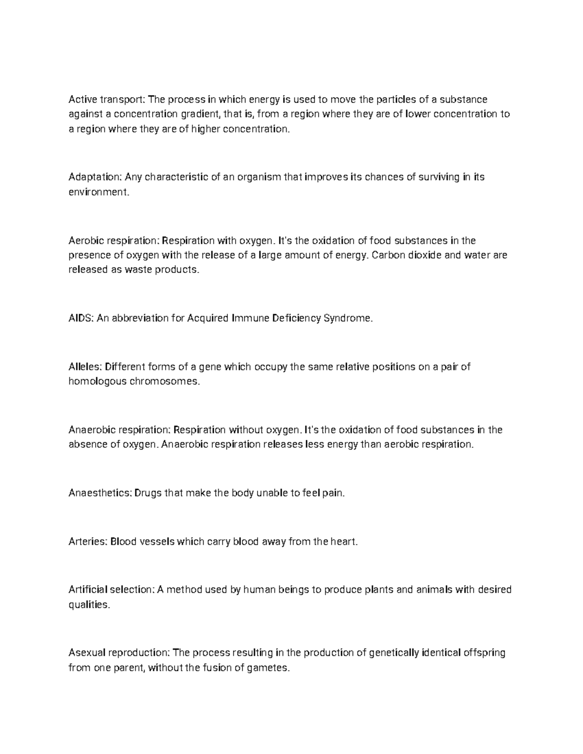 Biology Definitions: Key Terms and Concepts for Study - Studocu