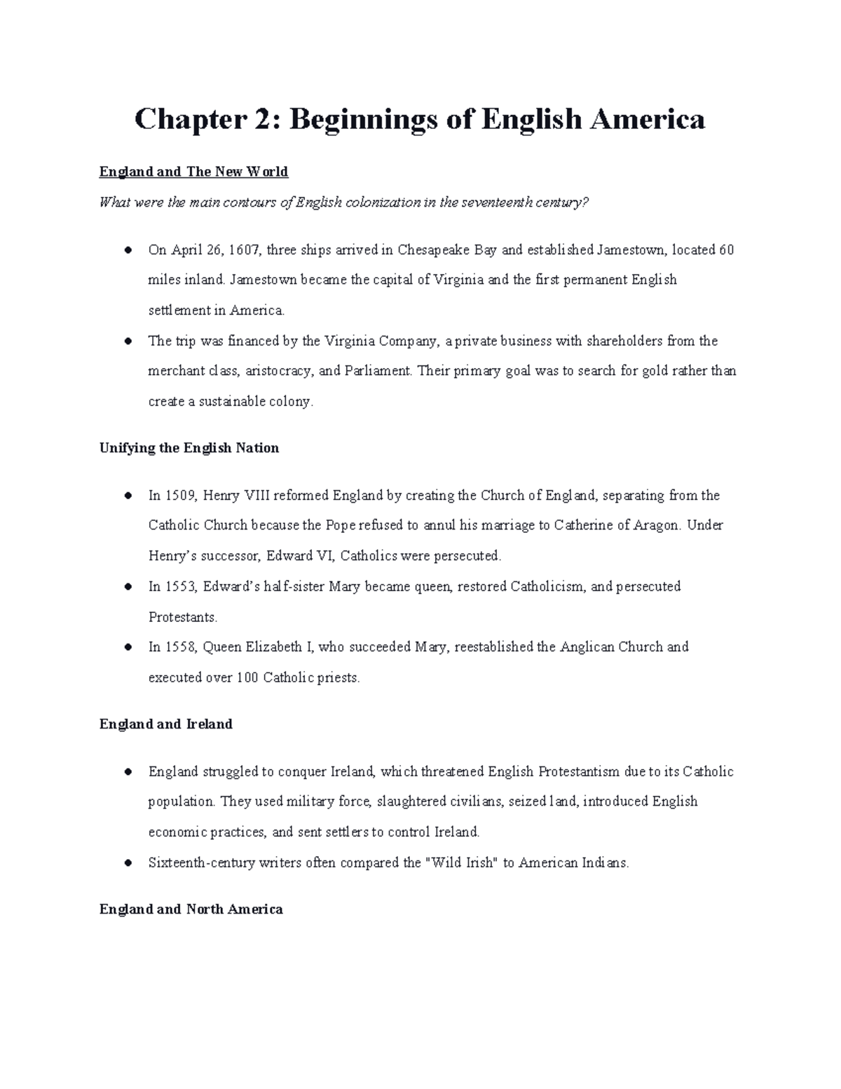 Chapter 2: The Foundations of English Colonization in America - Studocu
