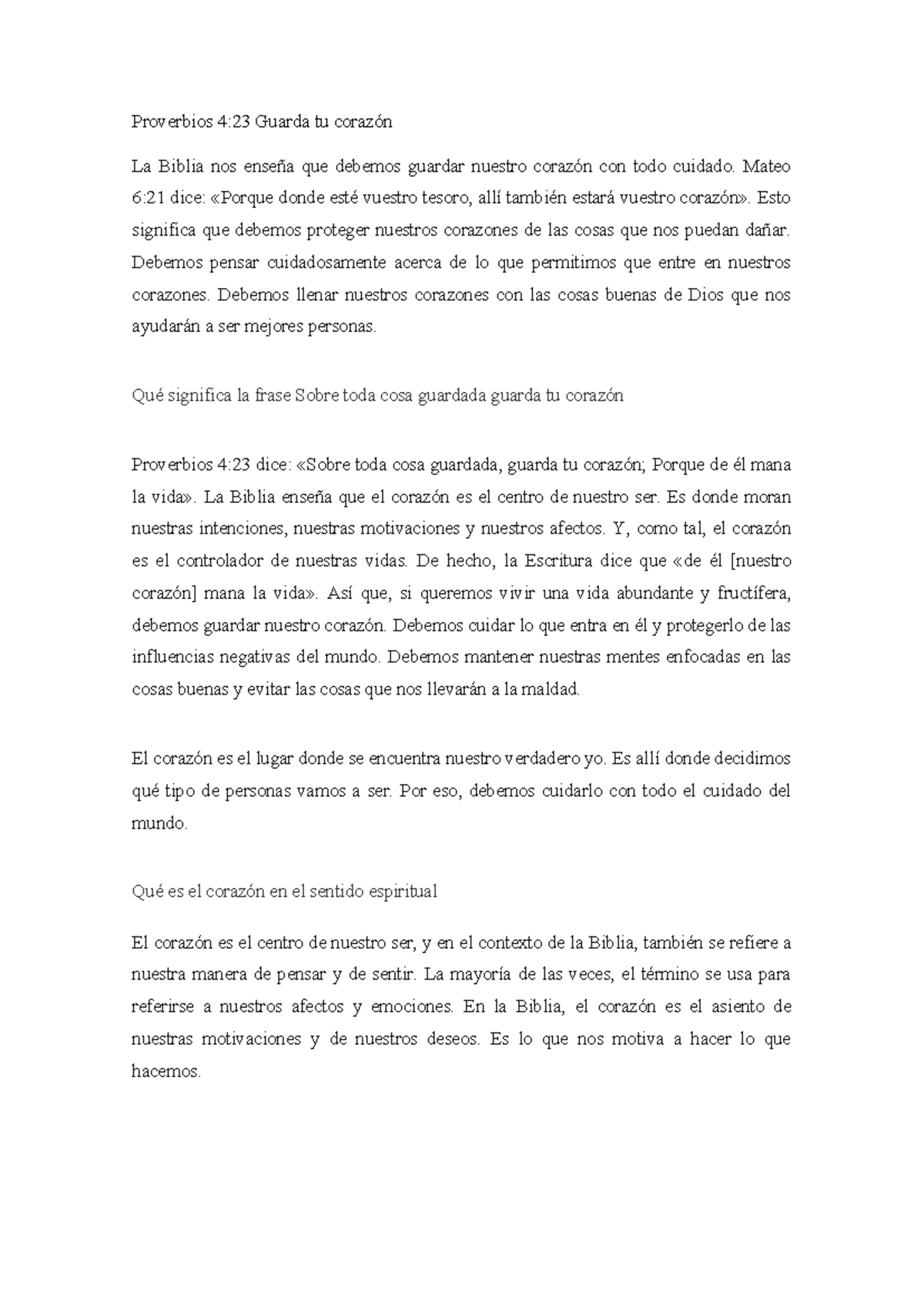 Guarda tu corazon - ... - Proverbios 4:23 Guarda tu corazón La Biblia ...