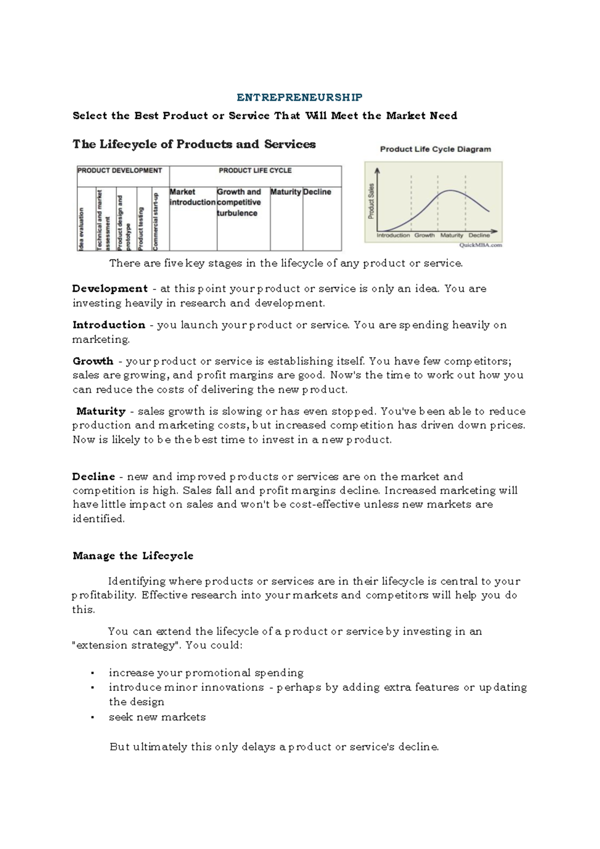ENTR 101: Understanding the Product Lifecycle and Development Steps - Studocu