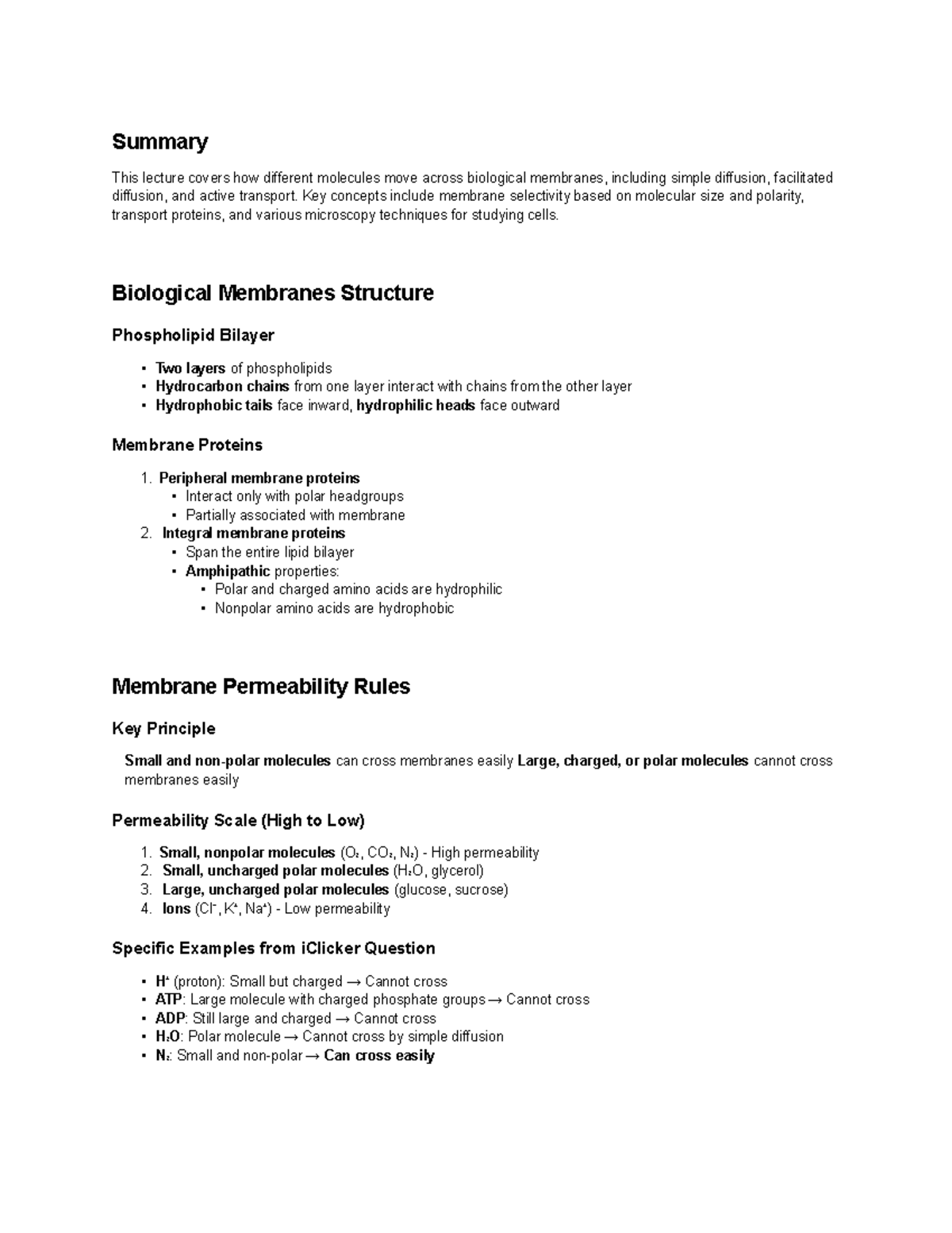Movement Across Cellular Membranes: Lecture Notes (BIO 101) - Studocu