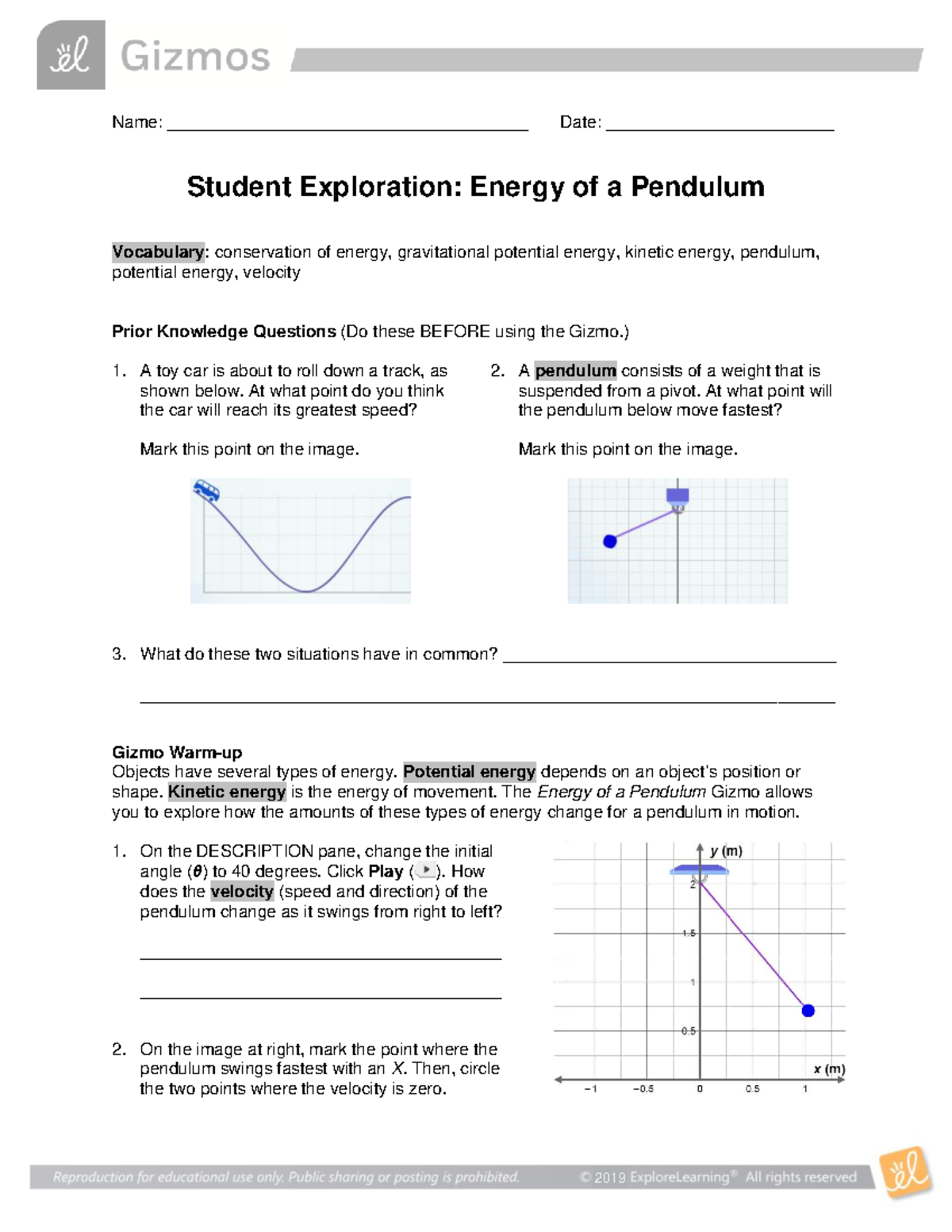 Energy of a Pendulum SE: Exploring Potential & Kinetic Energy - Studocu