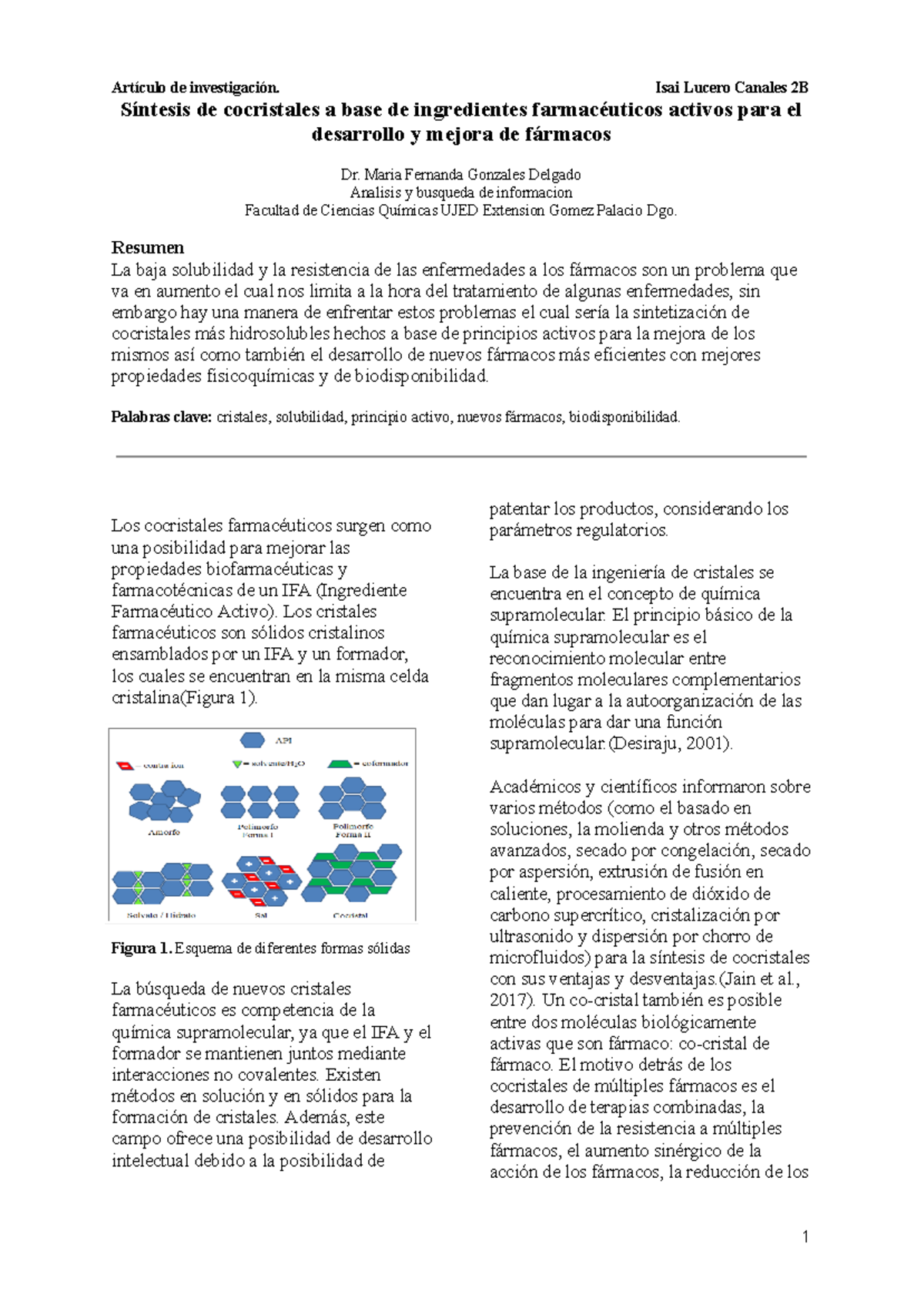 Síntesis de Cocristales Farmacéuticos y Mejoramiento de Fármacos - Isai ...
