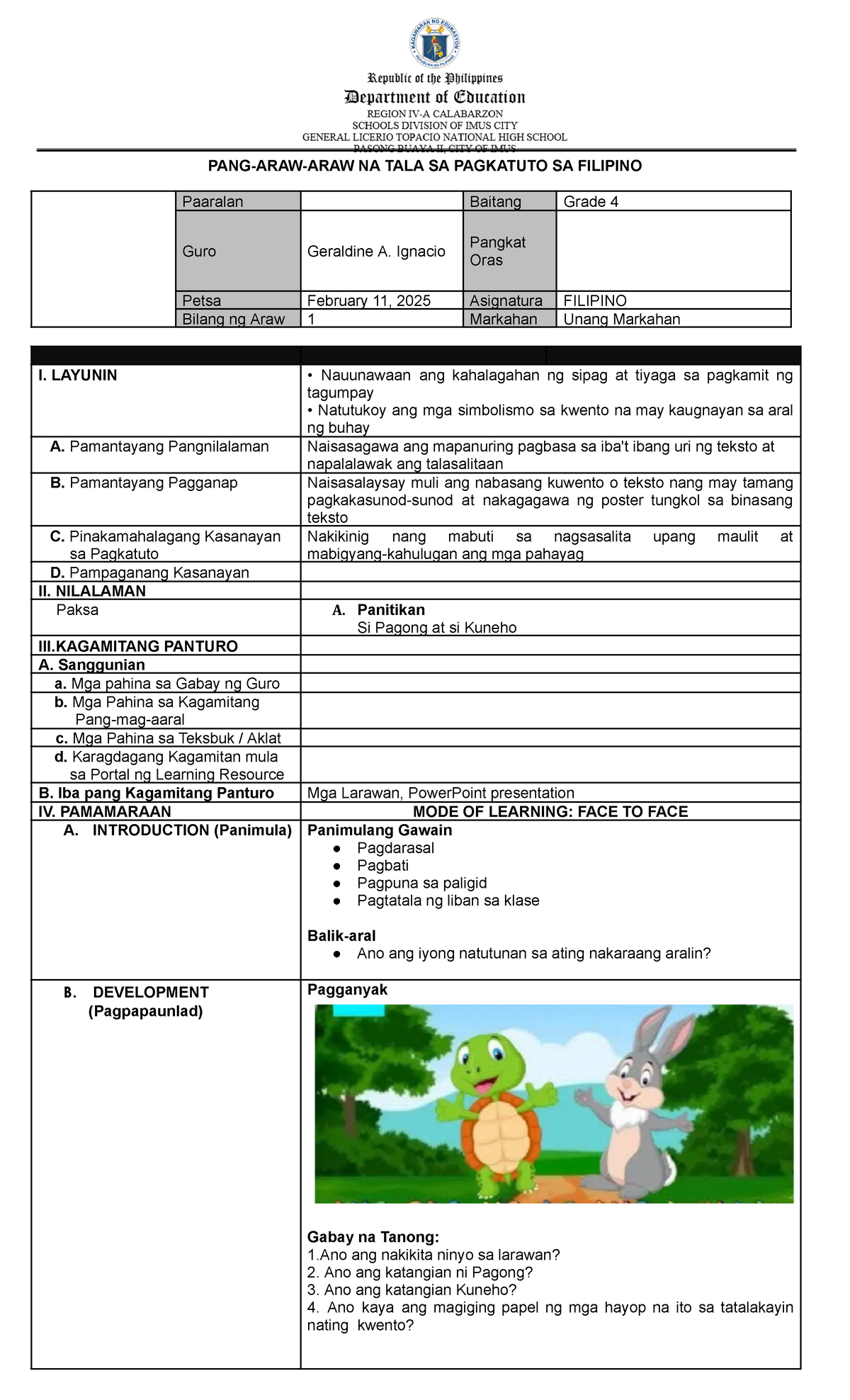 FIL 5-Lesson Plan- IDEA - PANG-ARAW-ARAW NA TALA SA PAGKATUTO SA ...