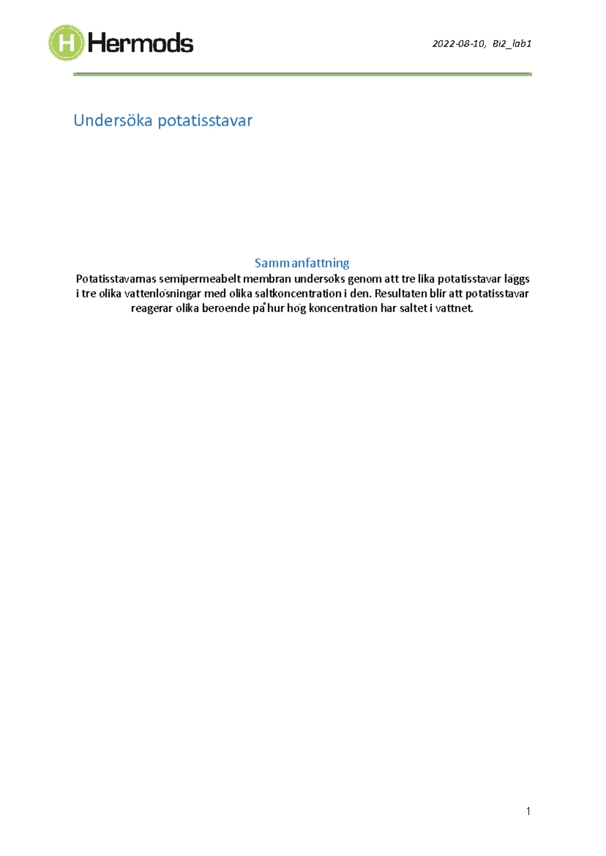 Kemi 2 Laboration 2: Titrering av Starka och Svaga Syror (KEMKEM02 ...