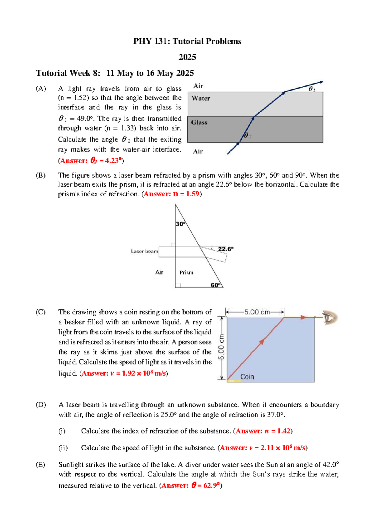 PHY 131: Tutorial Problems for Week 8 (11-16 May 2025) - Studocu