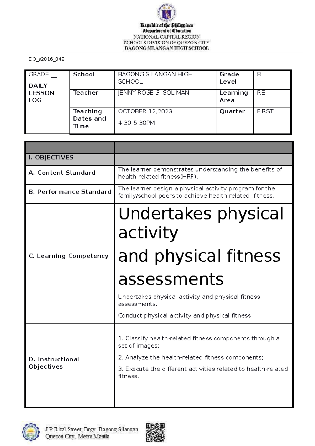 COT-1 - teaching material - GRADE __ DAILY LESSON LOG School BAGONG ...