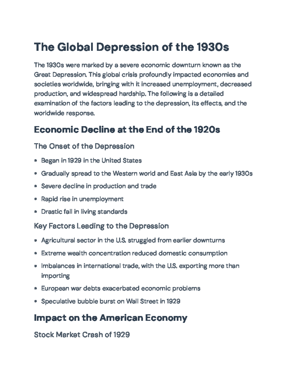 The Great Depression of the 1930s: Causes, Impacts, and Global Response ...