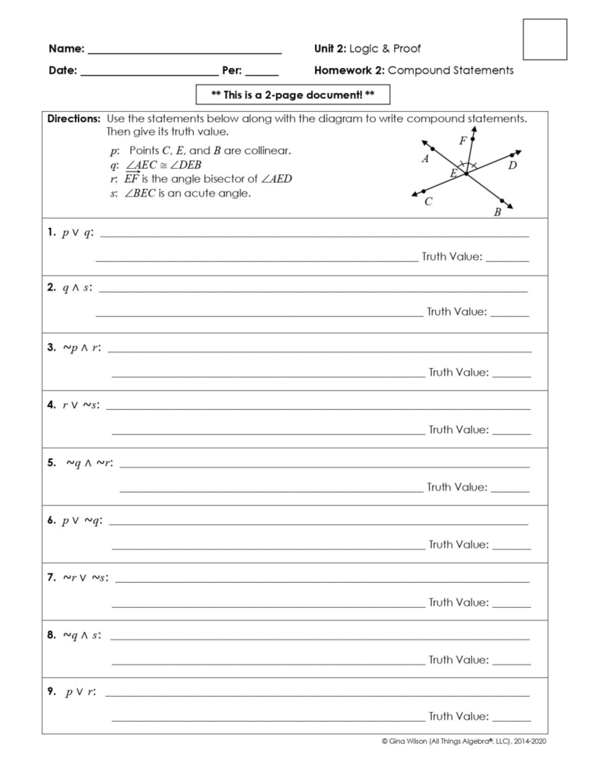 Unit 2: Logic Proof - Homework 2: Compound Statements Analysis - Studocu