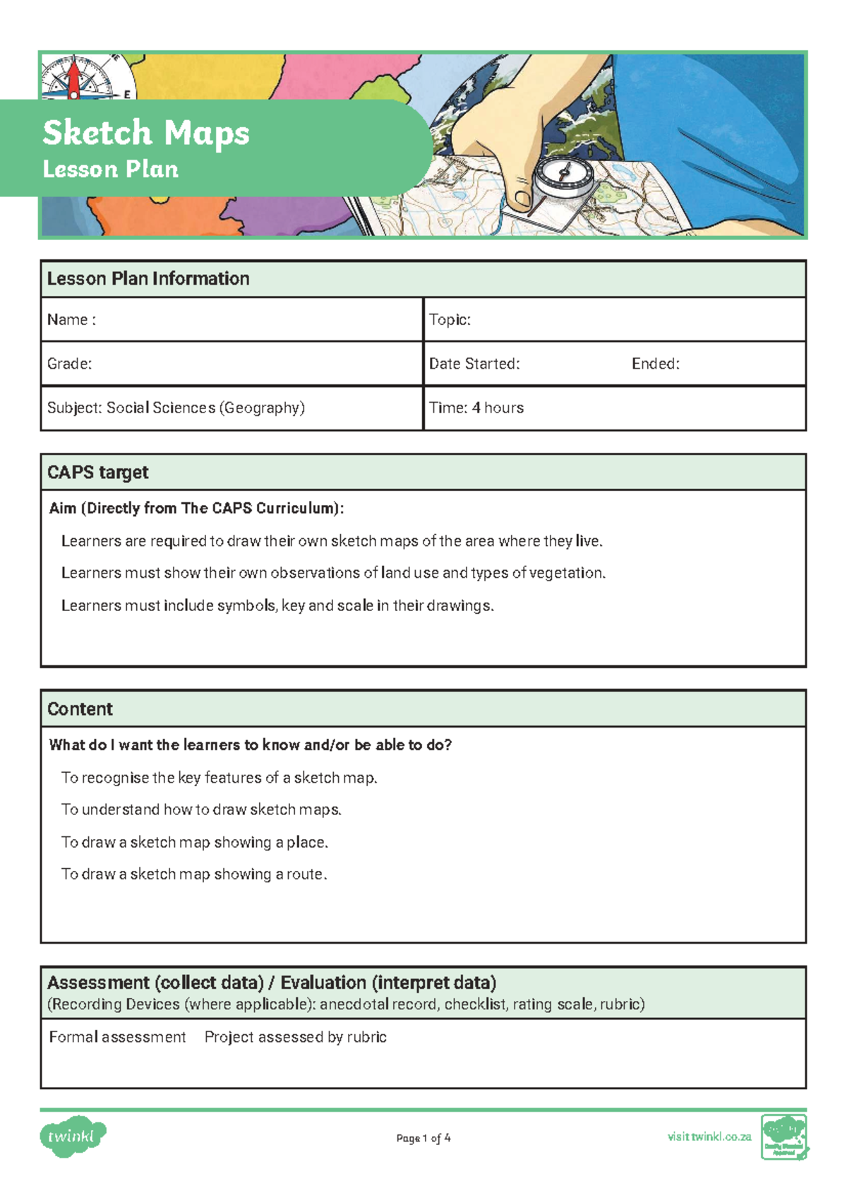 Grade 7 Social Sciences: Geography Sketch Maps Lesson Plan - Studocu