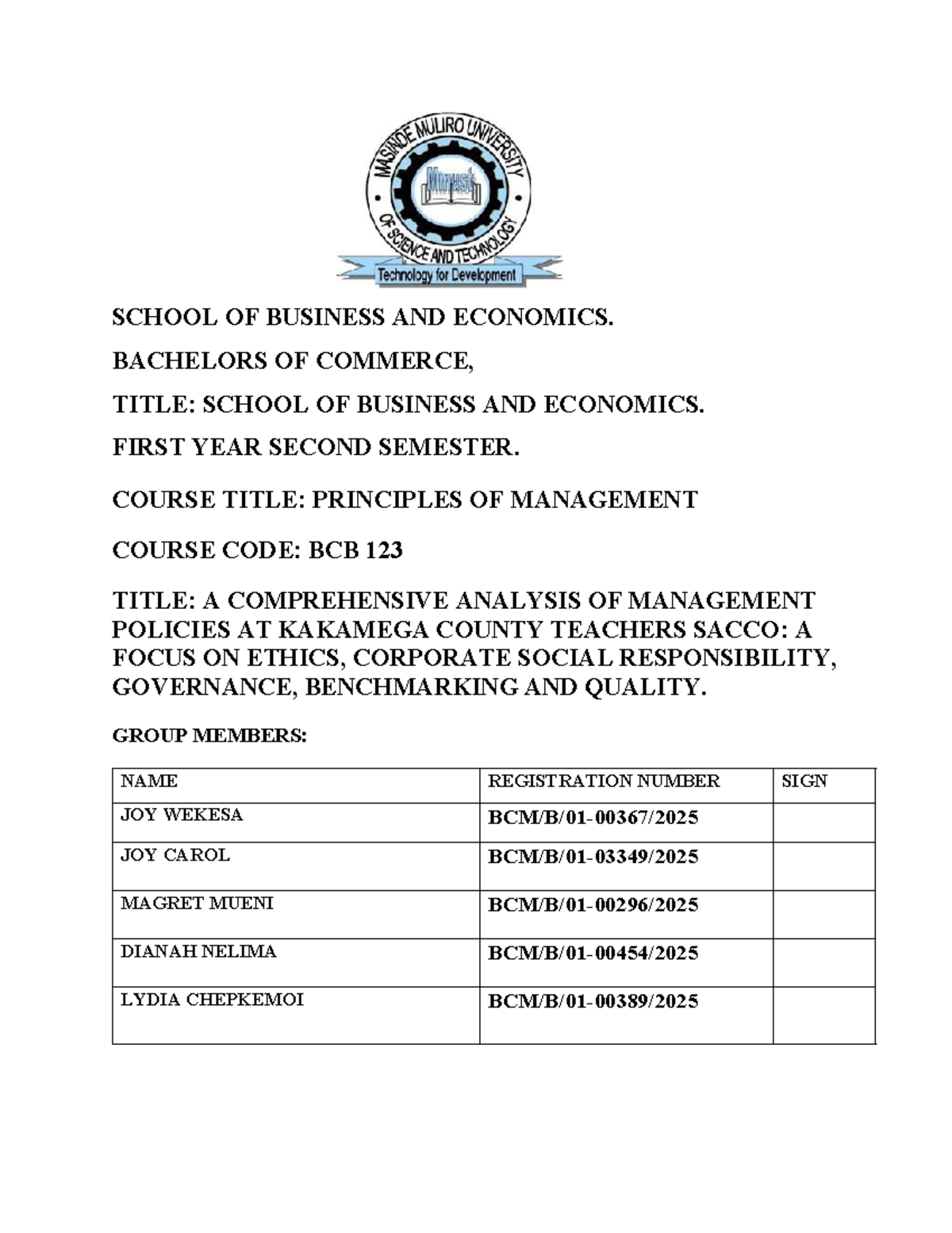 BCB 123: Comprehensive Analysis of Management Policies at KCT SACCO ...