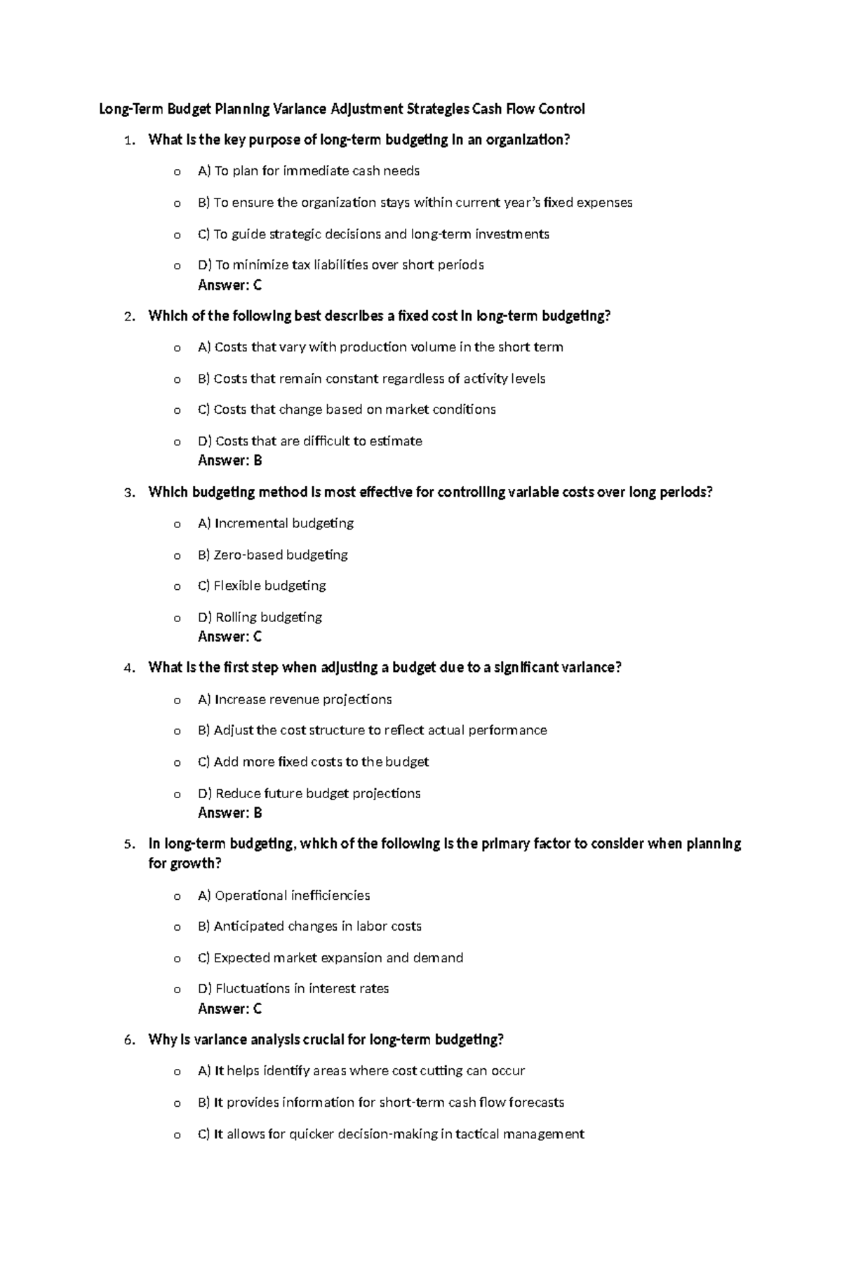 Long Term Budget Planning Variance Adjustment Strategies Cash Flow ...