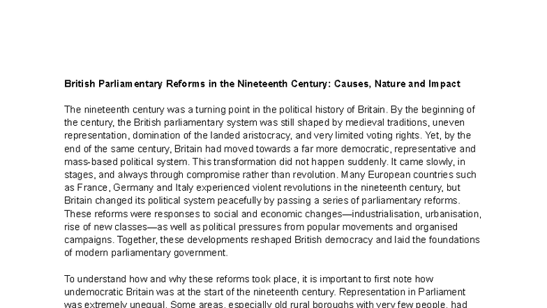 British Parliamentary Reforms in the 19th Century: Causes & Impact ...