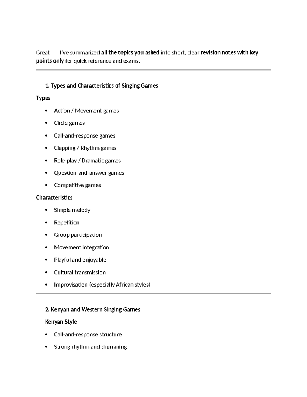 Music ECD PTE: Comprehensive Revision Notes on Singing Games - Studocu