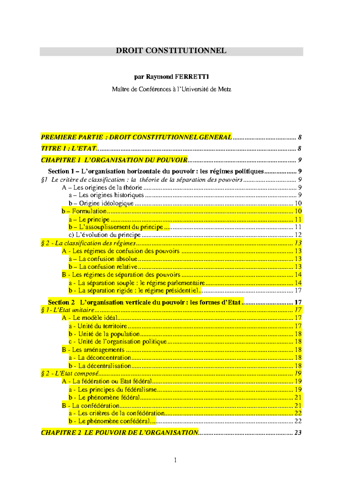 DROIT CONSTITUTIONNEL GENERAL ET COMPARE - RAYMOND FERRETTI - Studocu