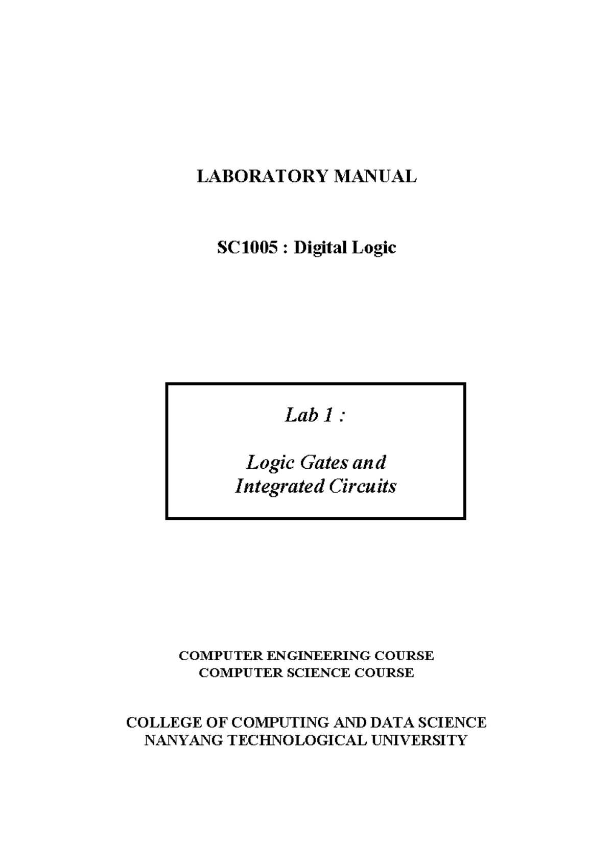 SC1005 Digital Logic Lab 1: Exploring Logic Gates and Circuits - Studocu