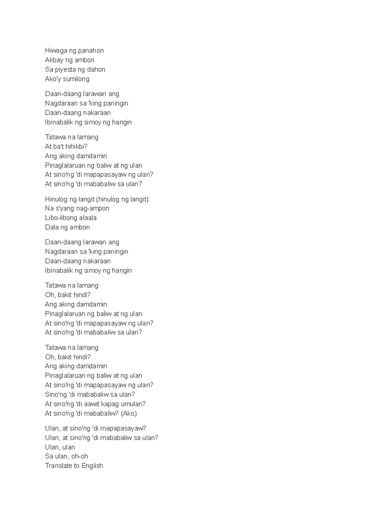 Ulan - jhgk - Hiwaga ng panahon Akbay ng ambon Sa piyesta ng dahon Ako ...