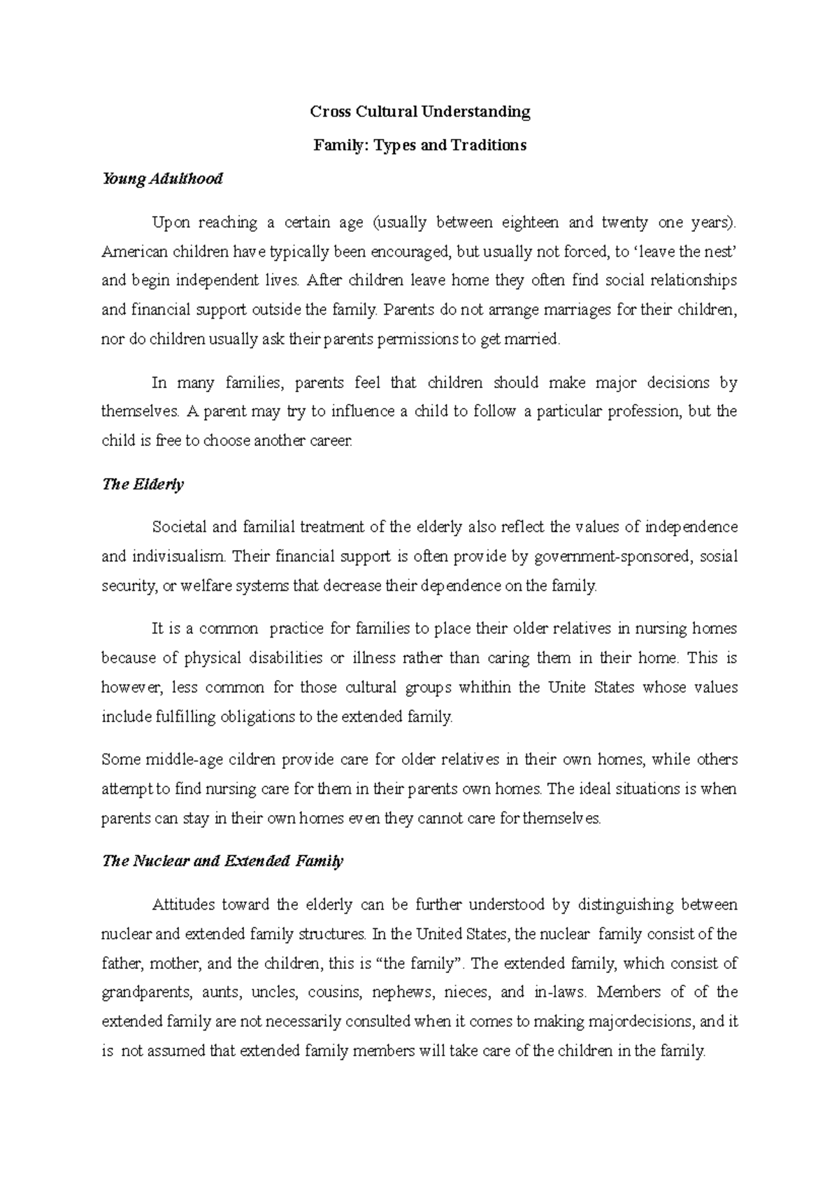 Exploring Family Types and Traditions in Cross-Cultural Contexts - Studocu