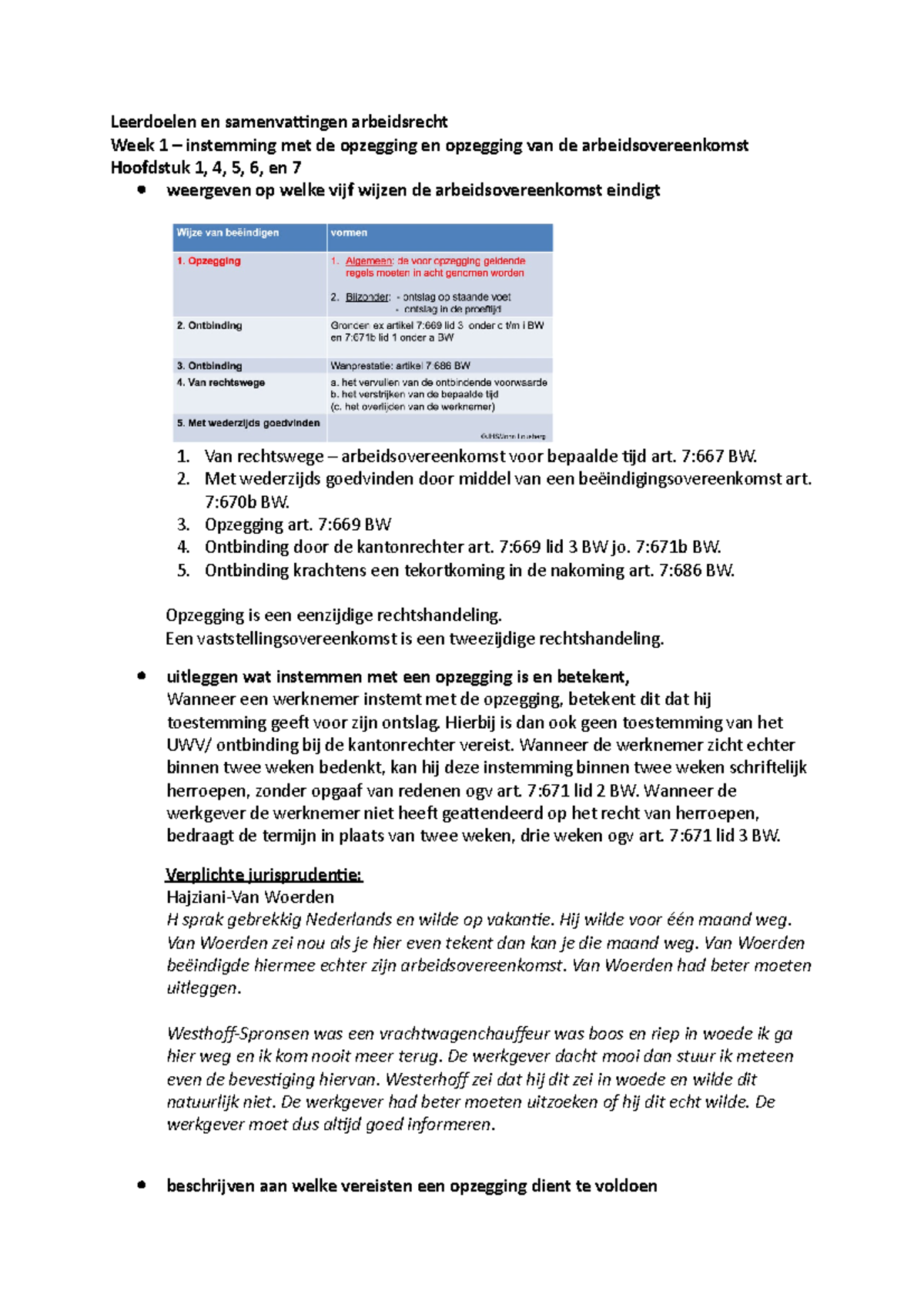 Week 1 leerdoelen arbeidsrecht - Leerdoelen en samenvattingen ...