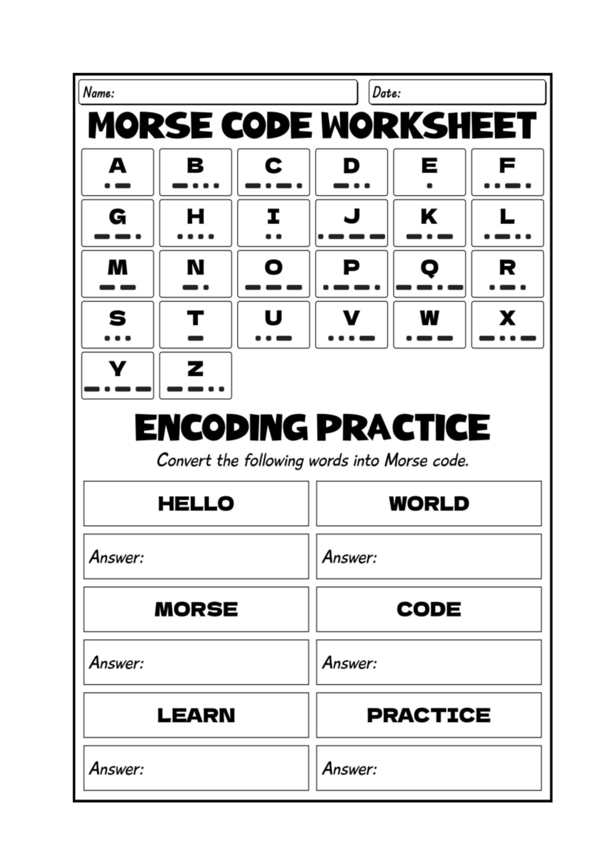 Morse Code Worksheet: Encoding Practice Activity - Studocu